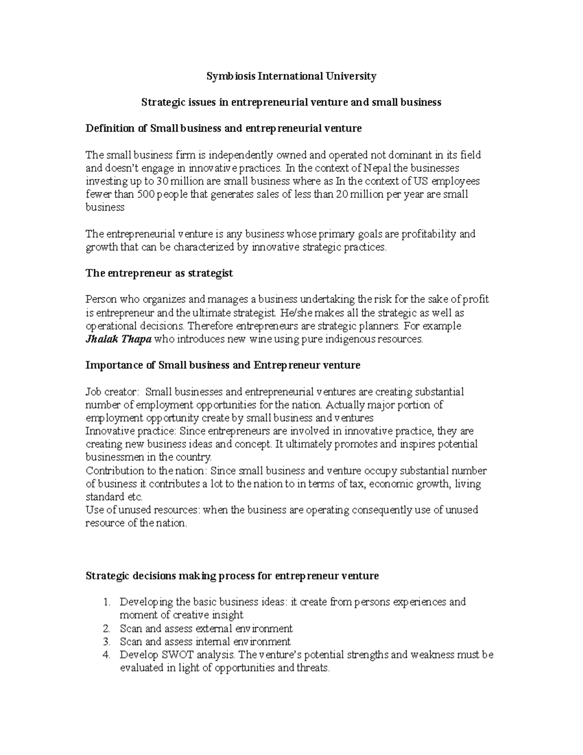 Strategic issues in entrepreneurial venture and small business ...