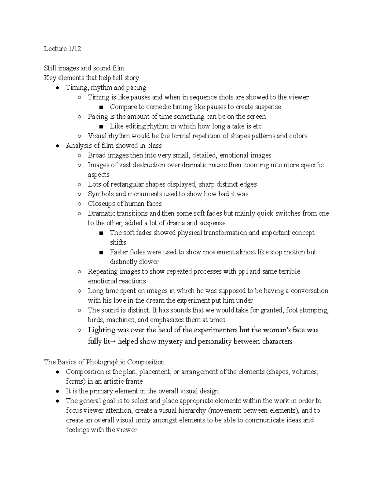 CMA 1st week - Introductory notes and basic film rules. - Lecture 1 ...