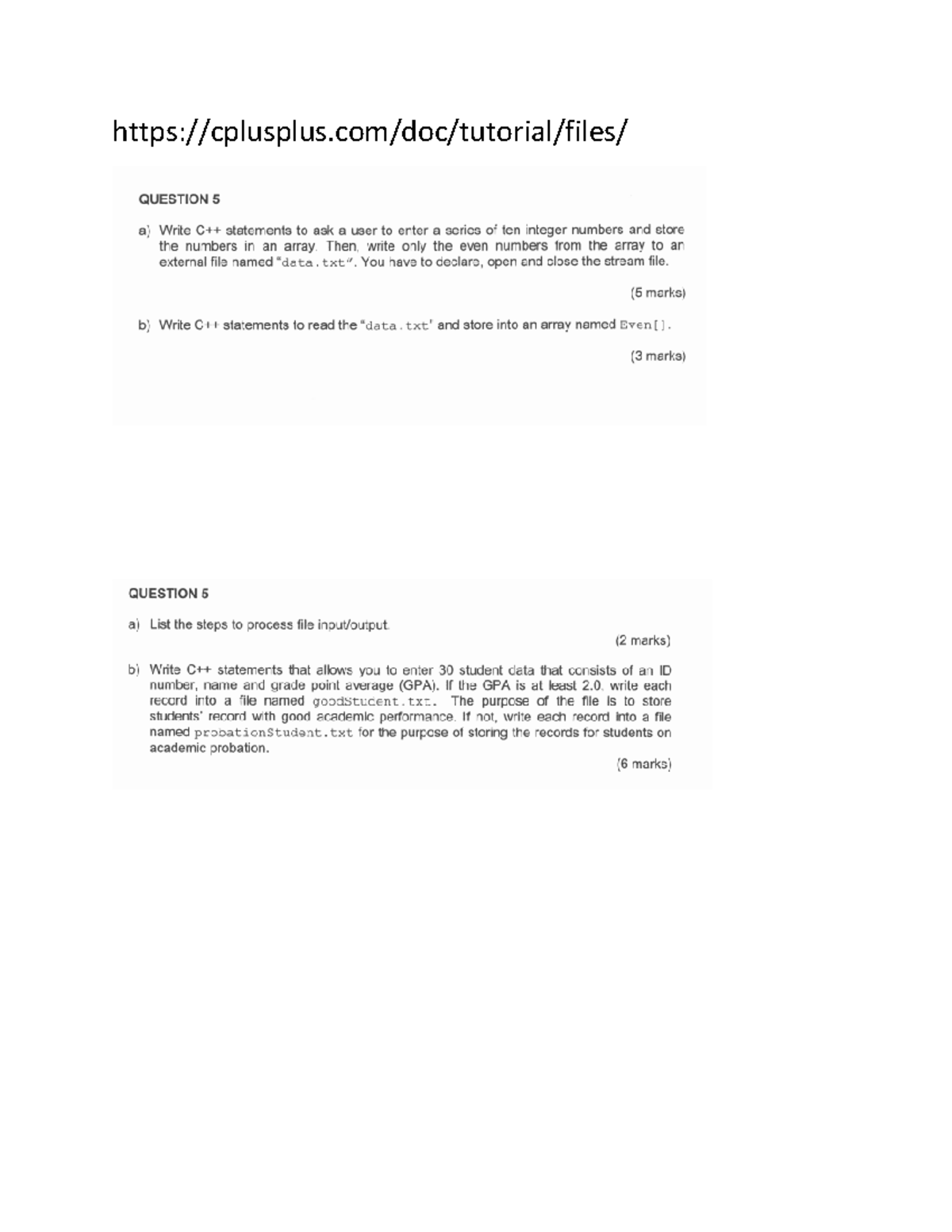 Exercise On File Io Question 5 A Write Statements To Ask A User To 4633
