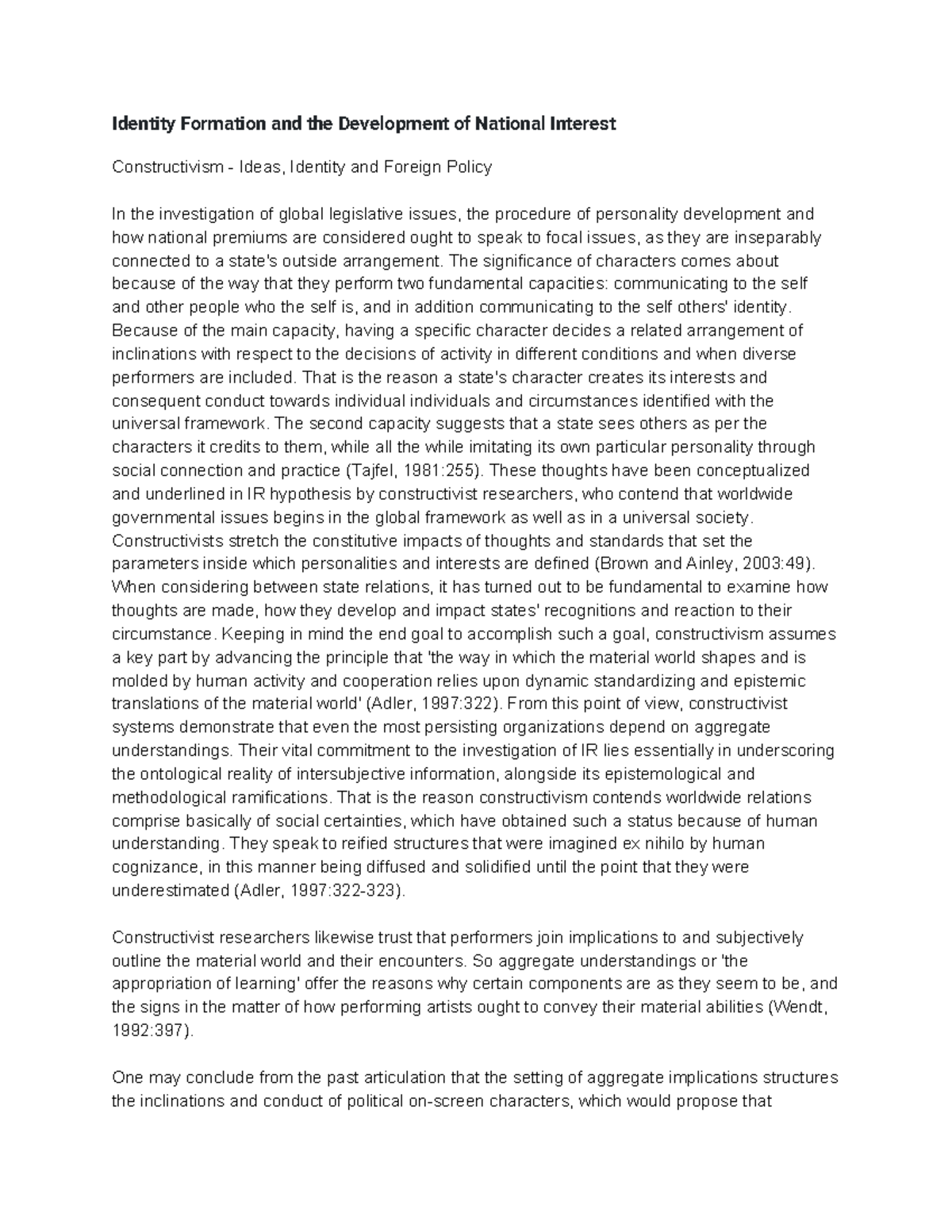 Identity Formation and the Development of National Interest - The ...