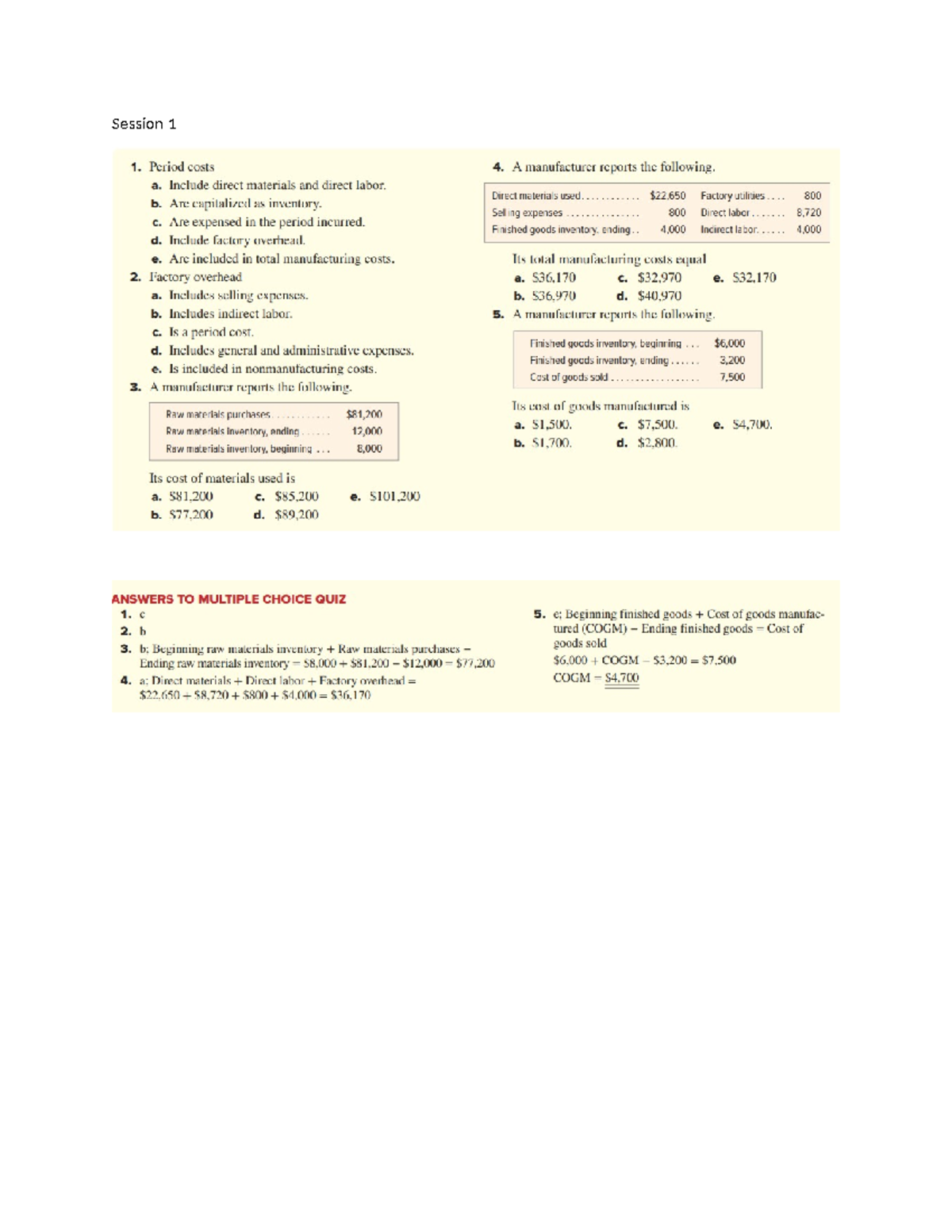 Midterm Exam Revision MCQ Practice - Managerial Accounting - Session 1c ...