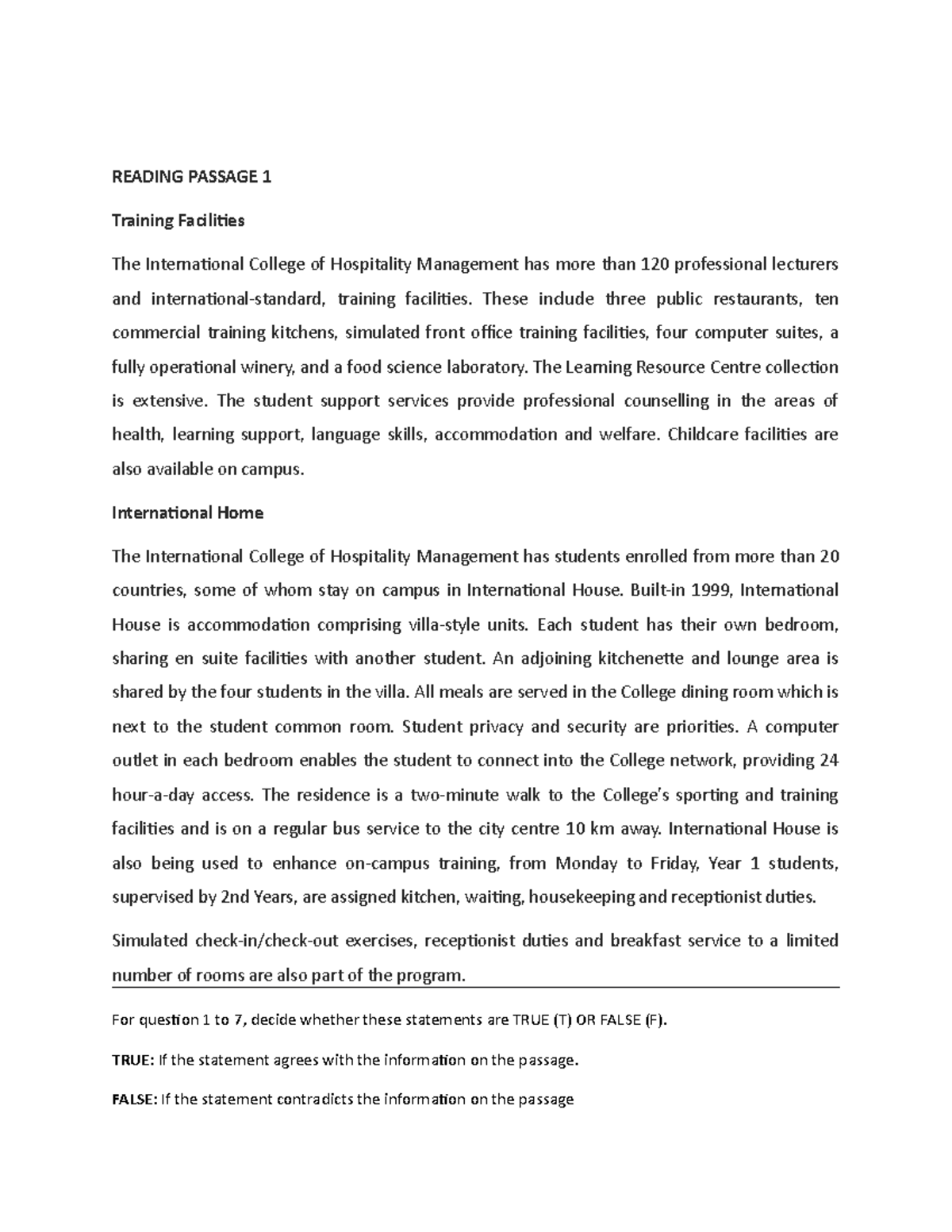 Ielts reading general training - READING PASSAGE 1 Training Facilities ...