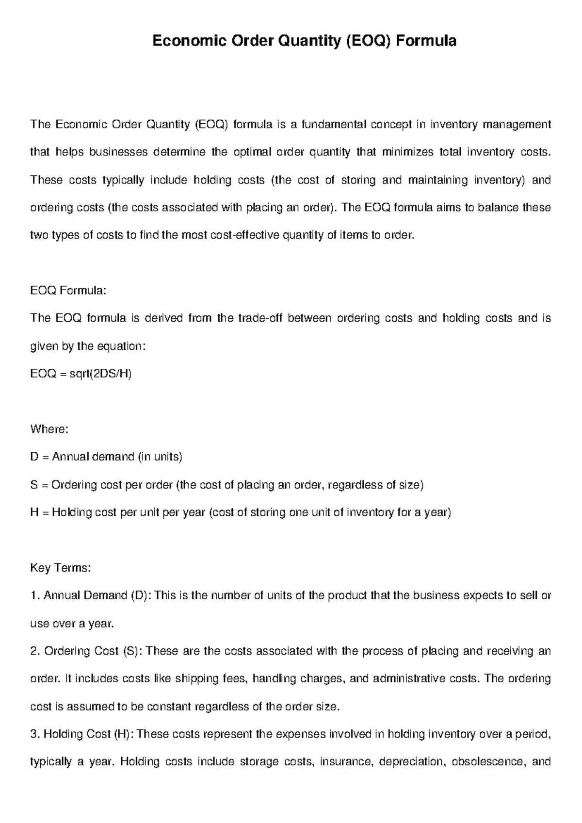 EOQ notes - dasdasdad - Economic Order Quantity (EOQ) Formula The ...