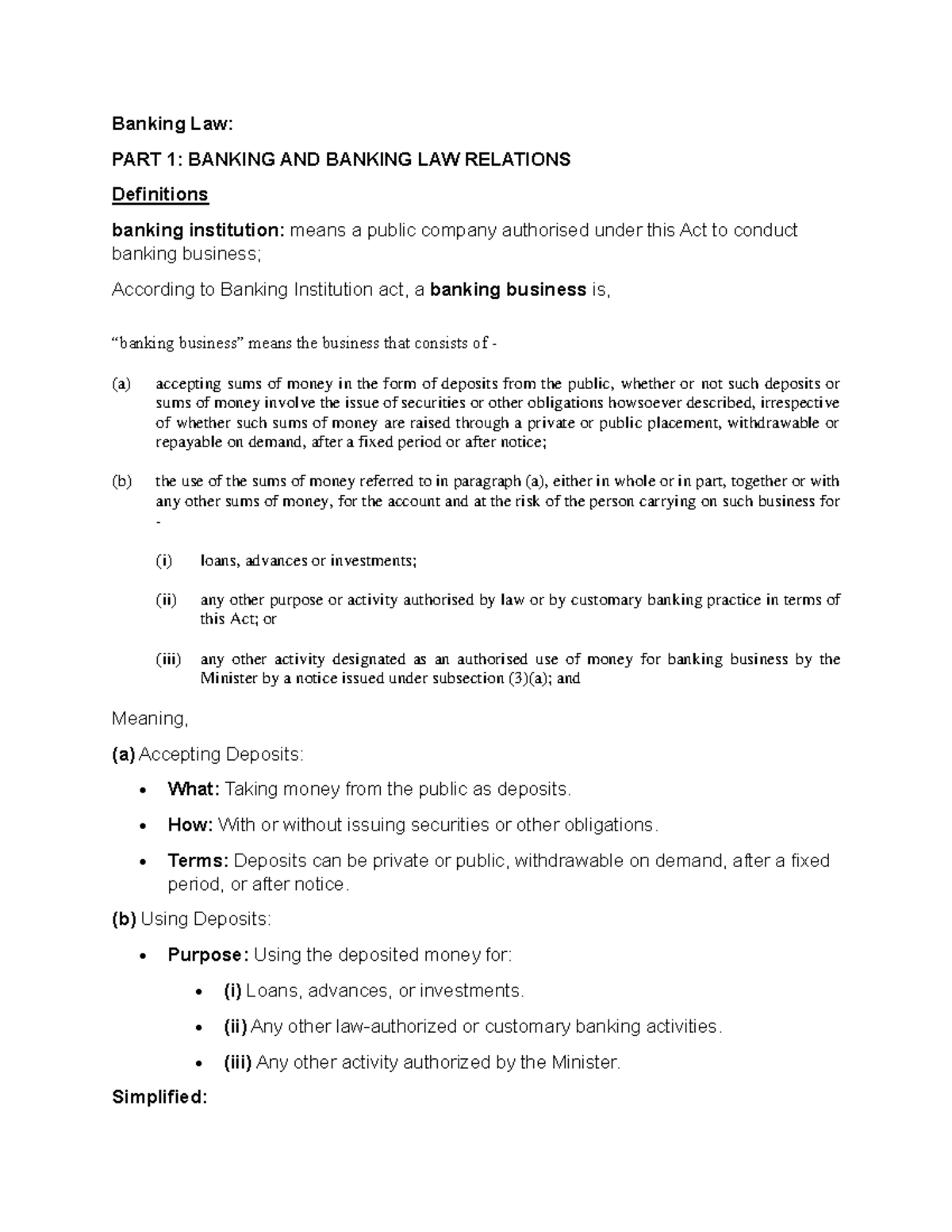 Banking Law notes simplified (T) - Banking Law: PART 1: BANKING AND ...
