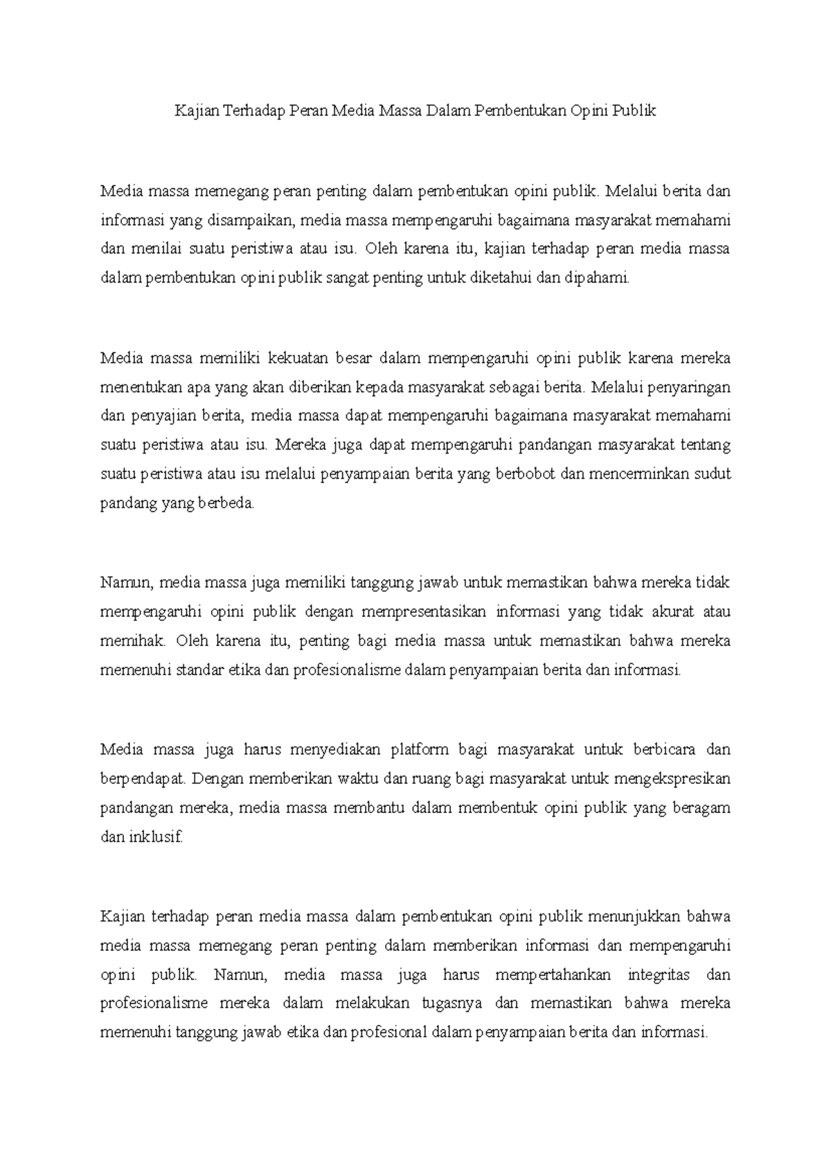 Artikel 4 - Kajian Terhadap Peran Media Massa Dalam Pembentukan Opini Publik - Kajian Terhadap ...