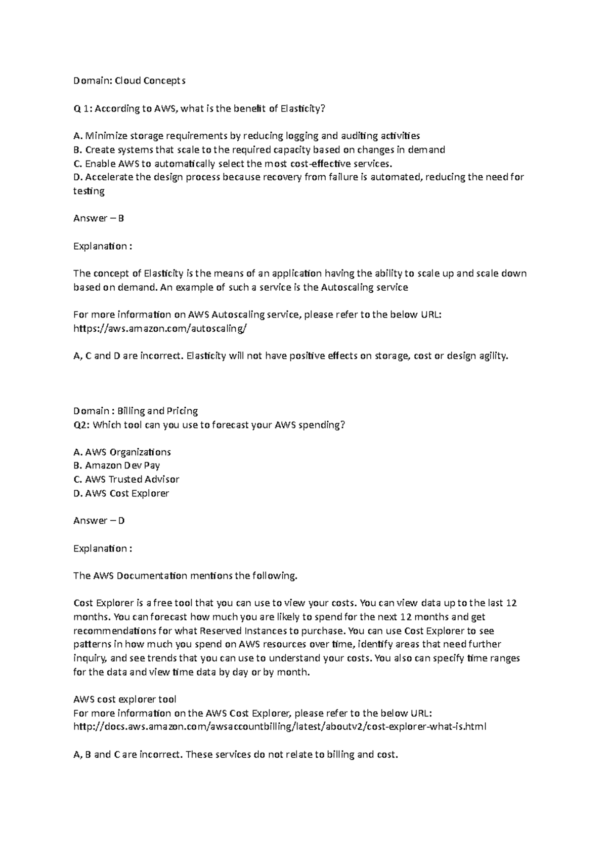 AWS Cloud Practioner - Sample Questions - Domain: Cloud Concepts Q 1 ...