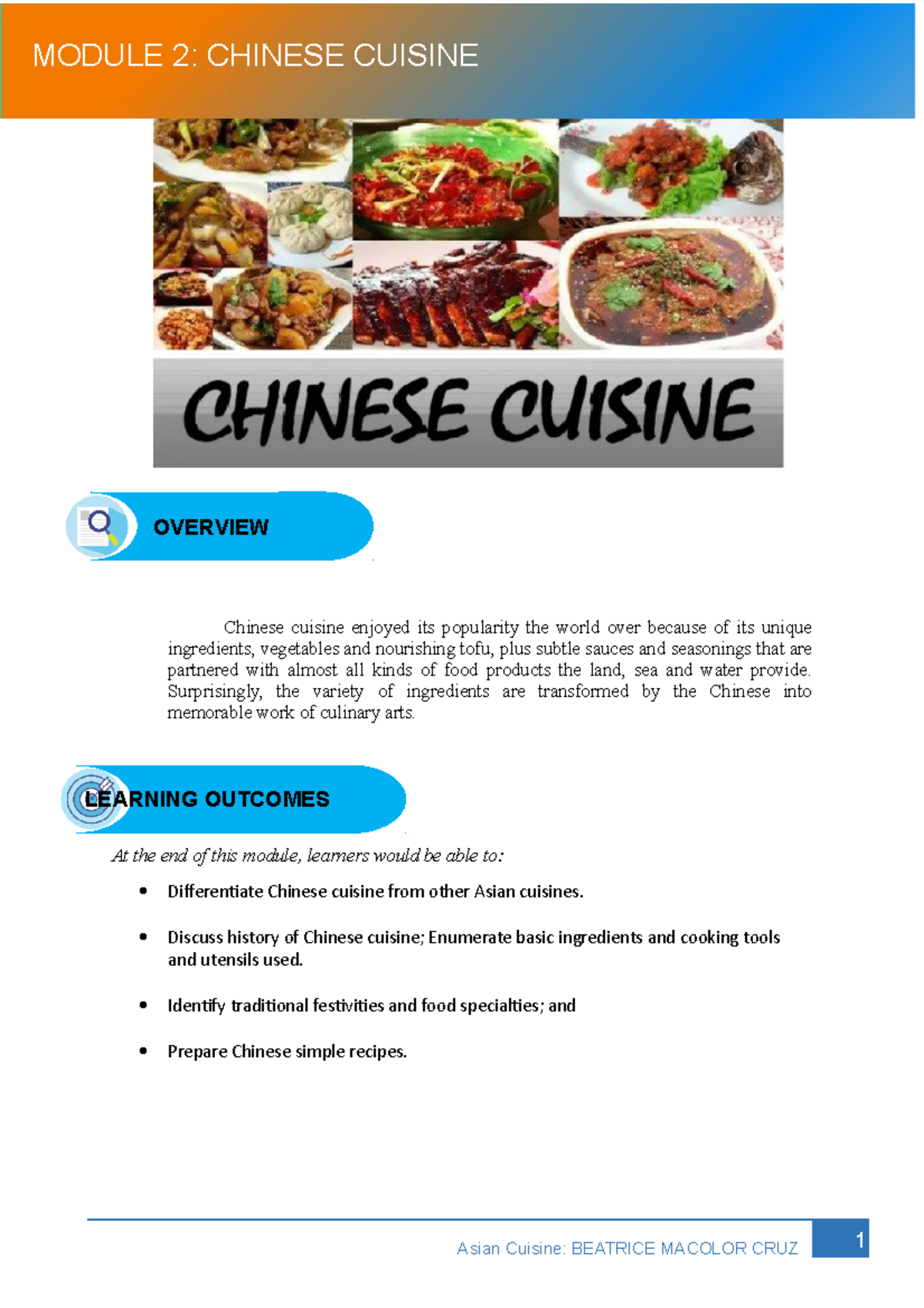 Module-2-Chinese Cuisine - Chinese cuisine enjoyed its popularity the ...