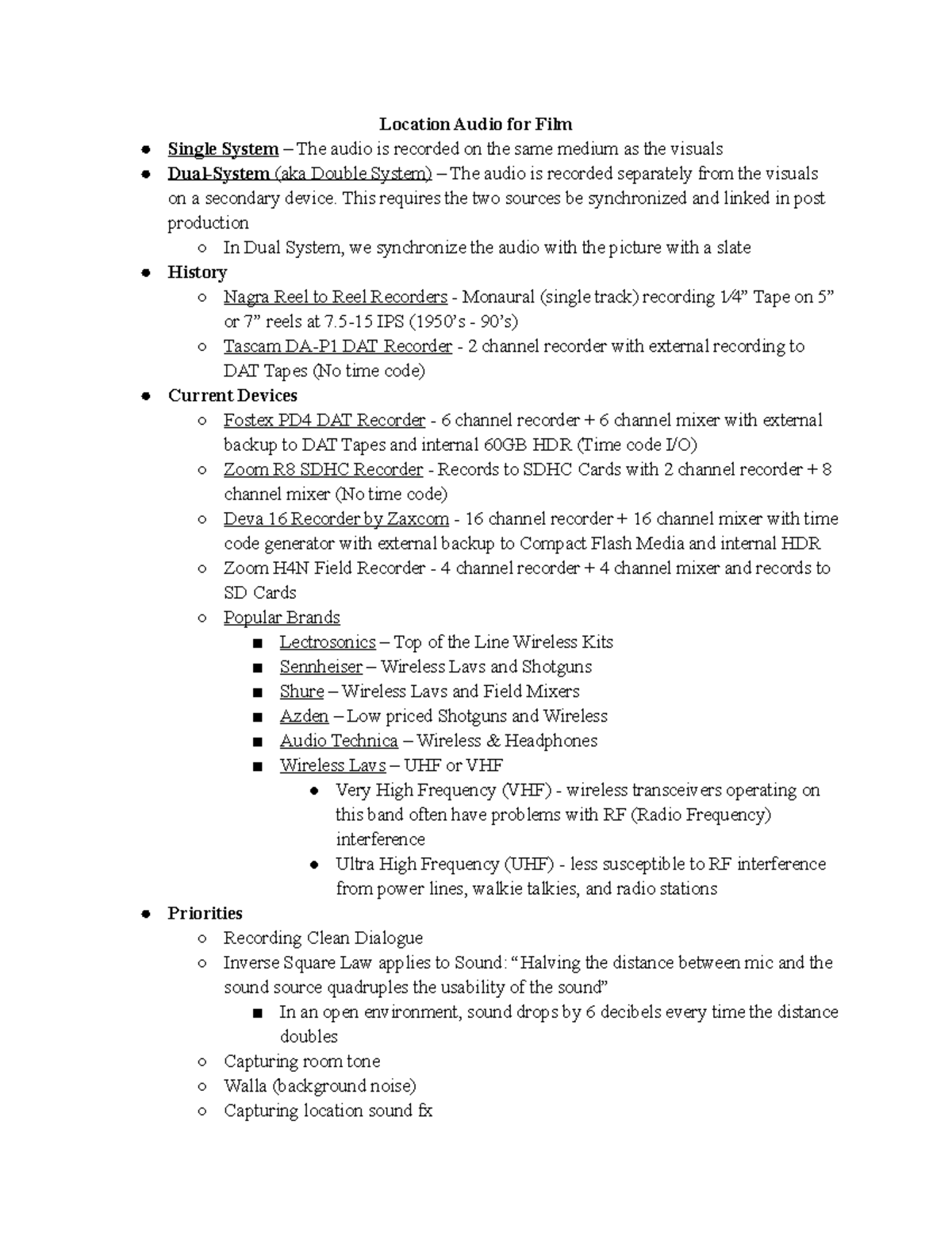 Location Audio for Film - This requires the two sources be synchronized ...