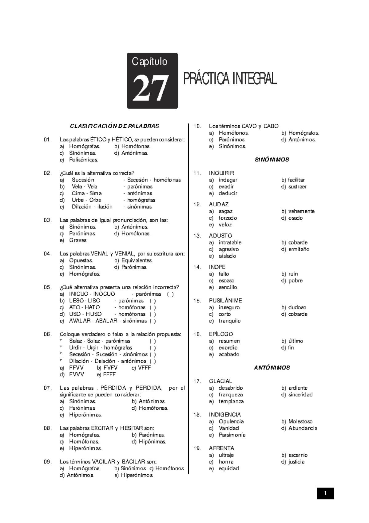 Practica integral de razonamiento verbal 27 - Capítulo PRÁCTICA ...