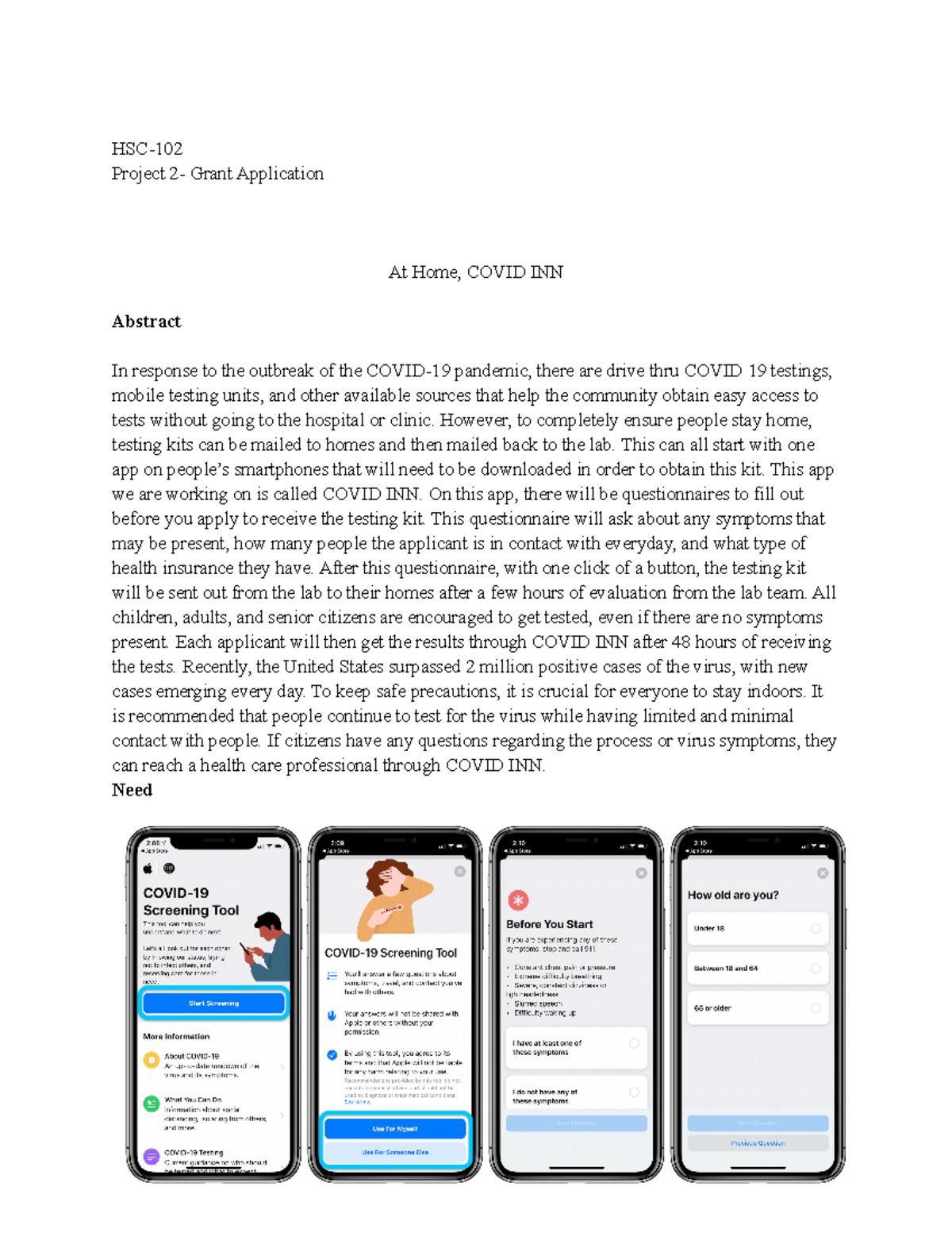 Bioethics project 2 - HSC- Project 2- Grant Application At Home, COVID ...