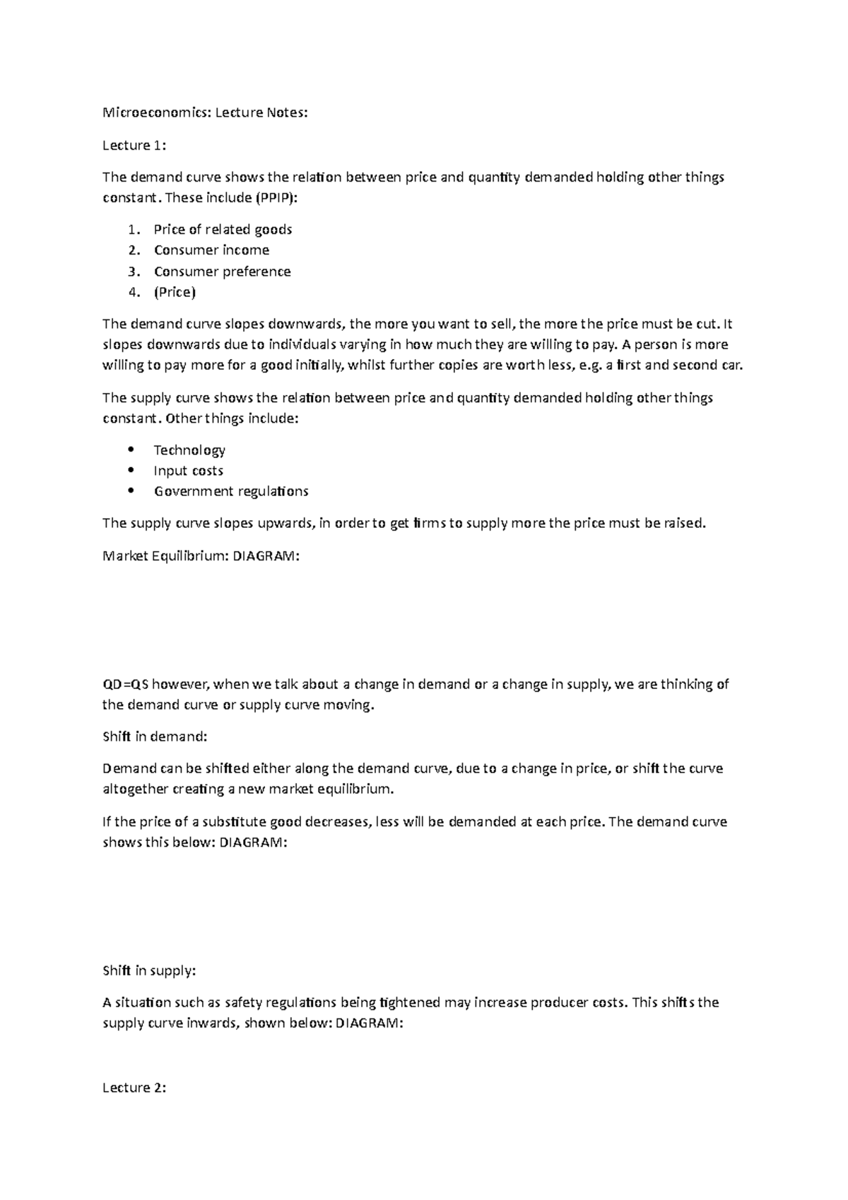 Microeconomics - Notes from all lectures - Microeconomics: Lecture ...