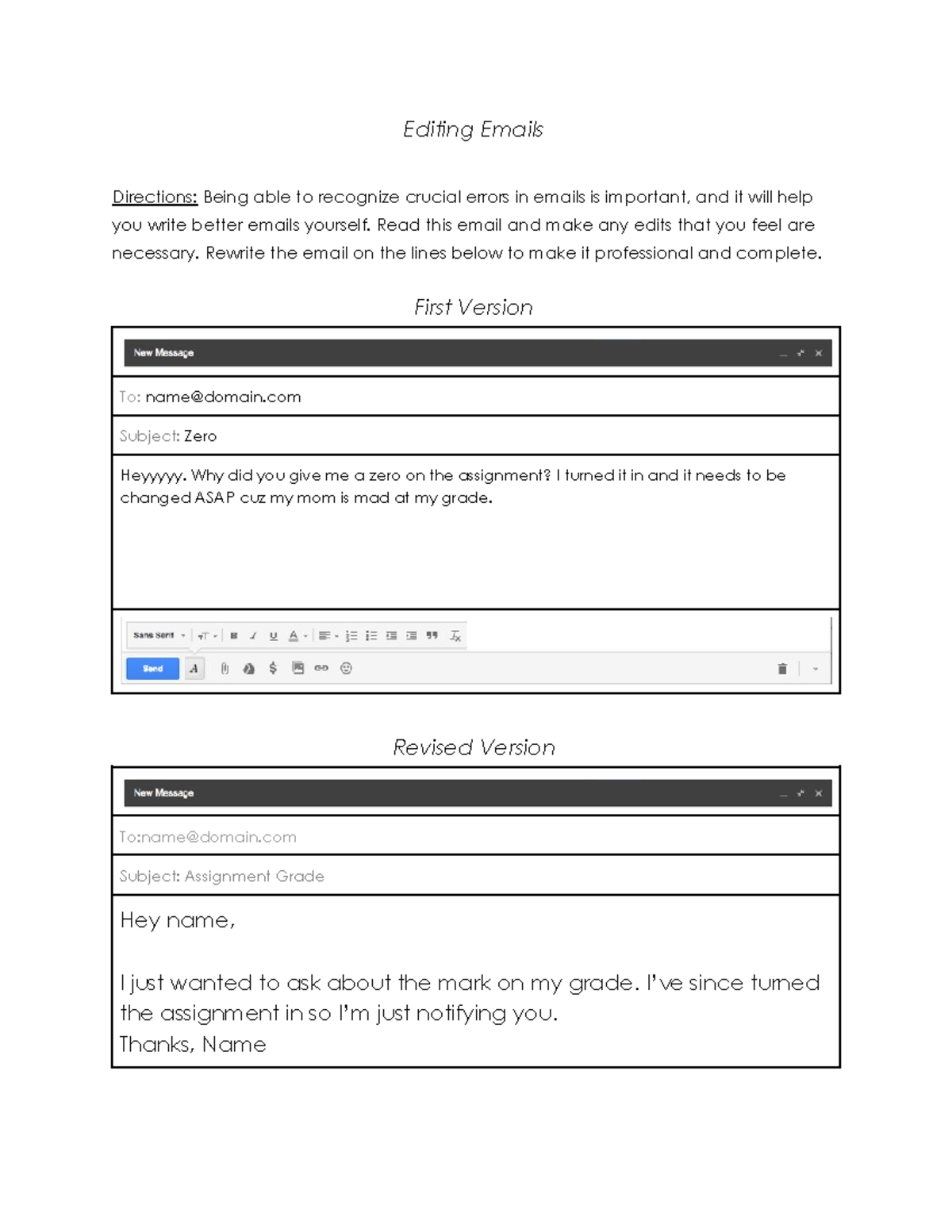 Editing Emails Tech - Editing Emails Directions: Being able to ...