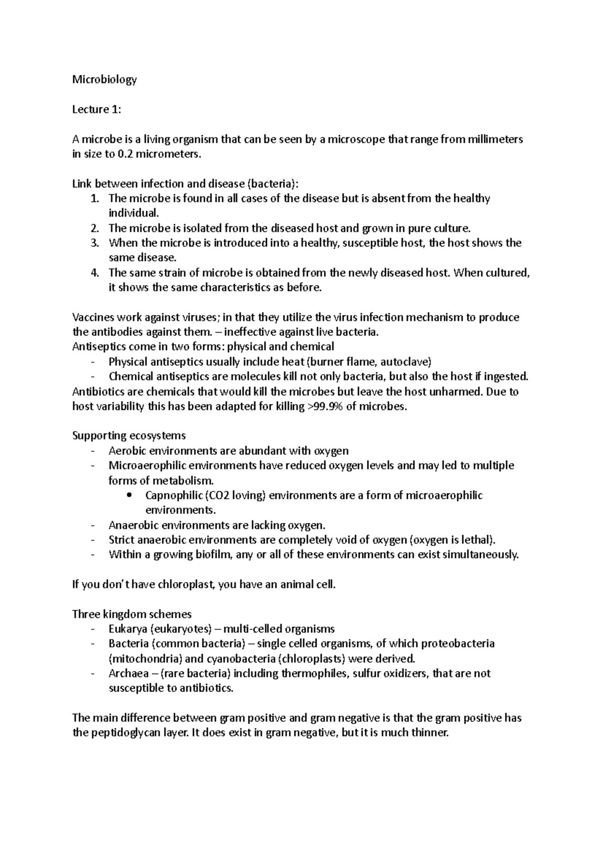 Microbiology summary - Microbiology Lecture 1: A microbe is a living ...