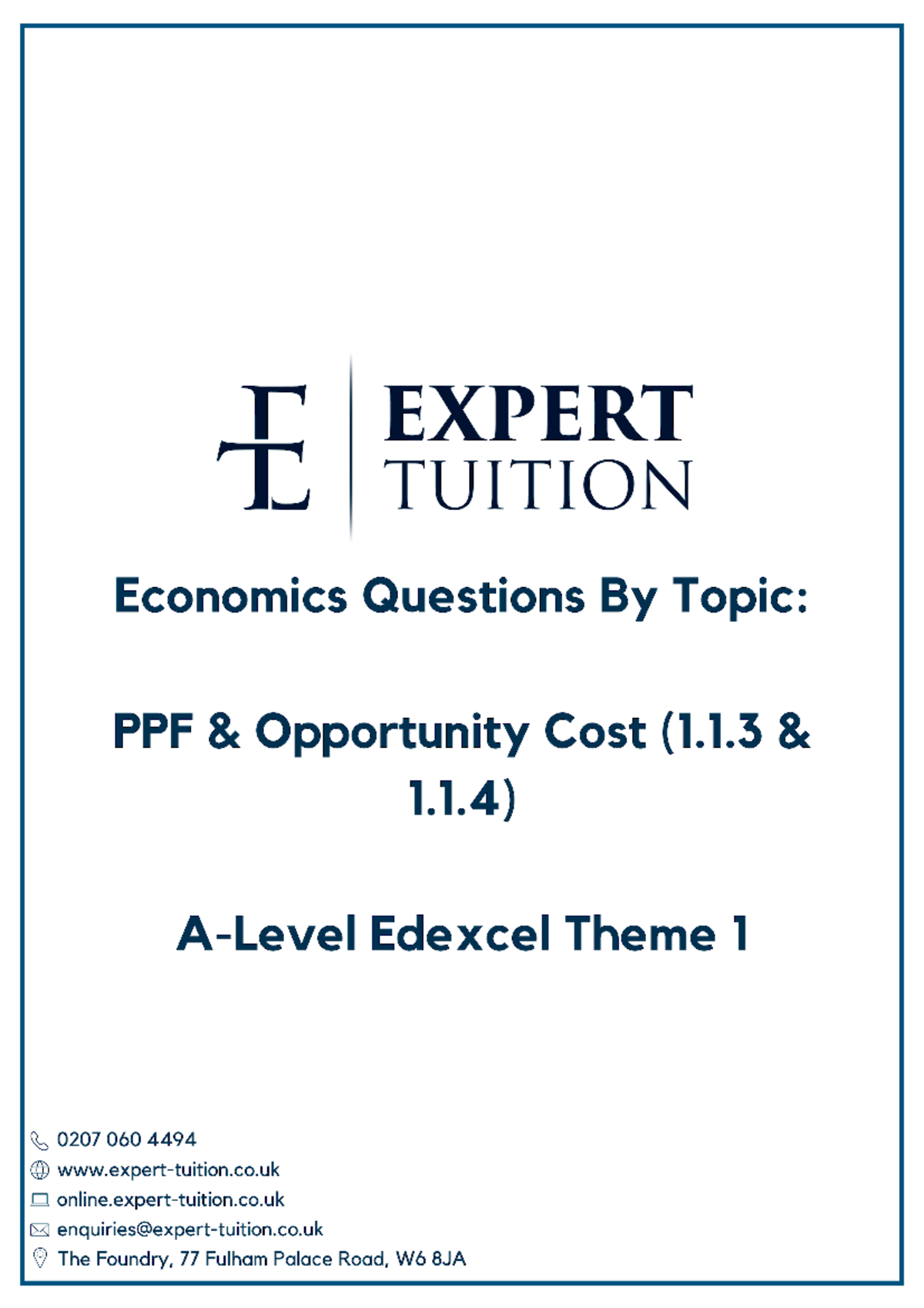 PPF Opportunity Cost 1.1.3 1 - Table Of Contents Section A - Studocu