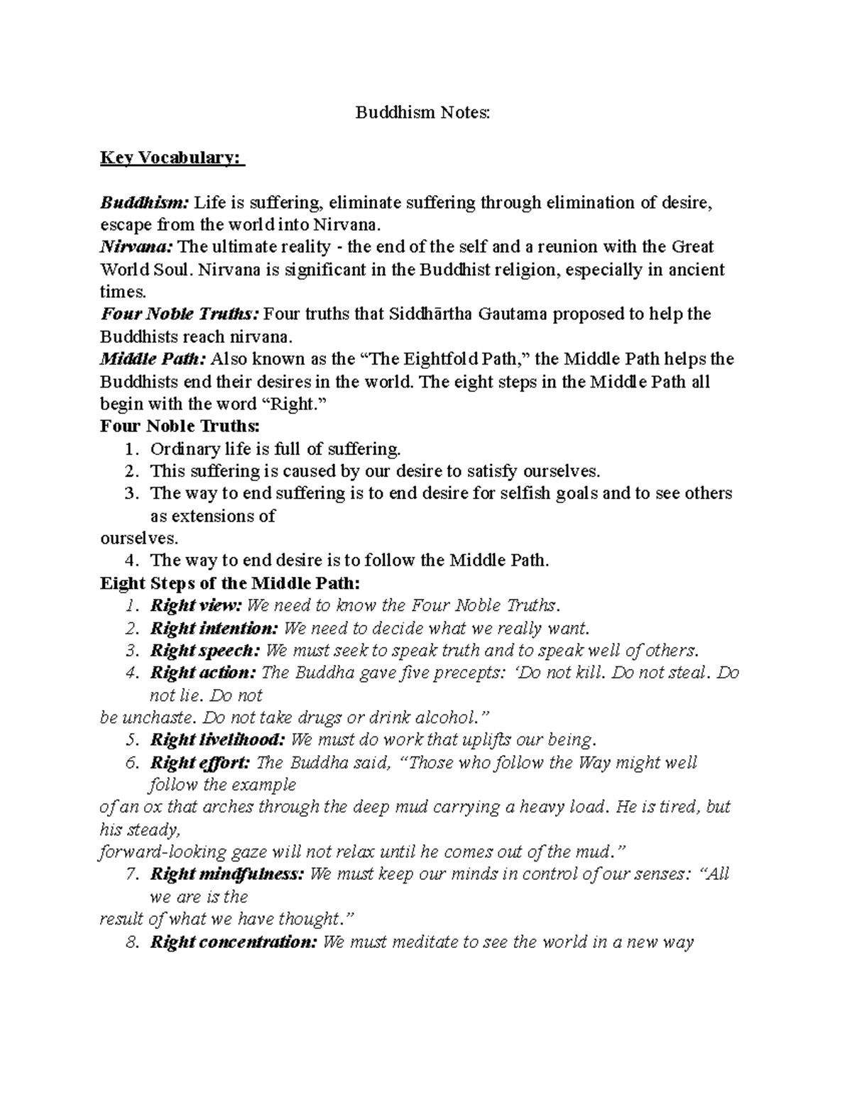 Buddhism Notes - Buddhism Notes: Key Vocabulary: Buddhism: Life is ...