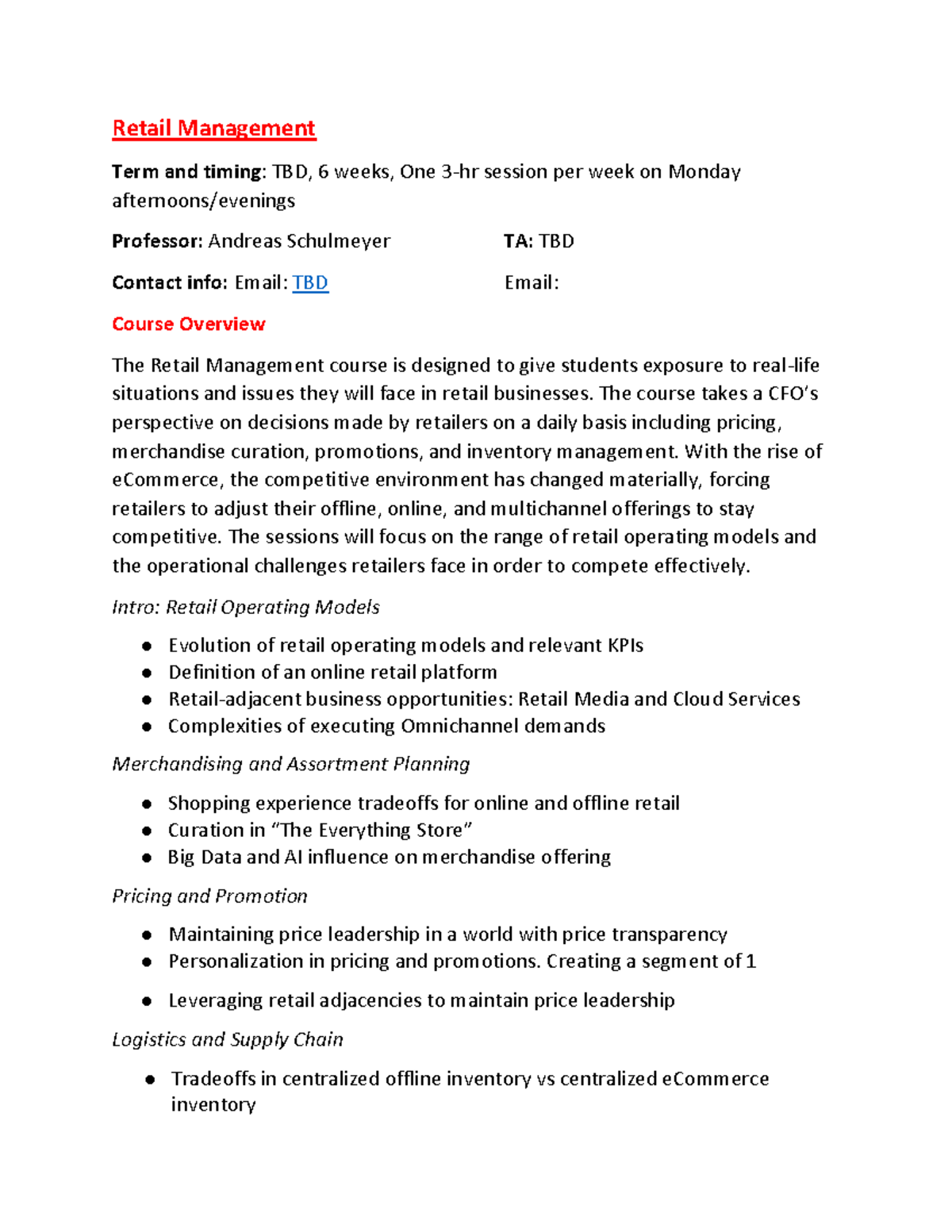 Retail Management Syllabus v3 Andreas Schulmeyer Spring 24 - Retail ...