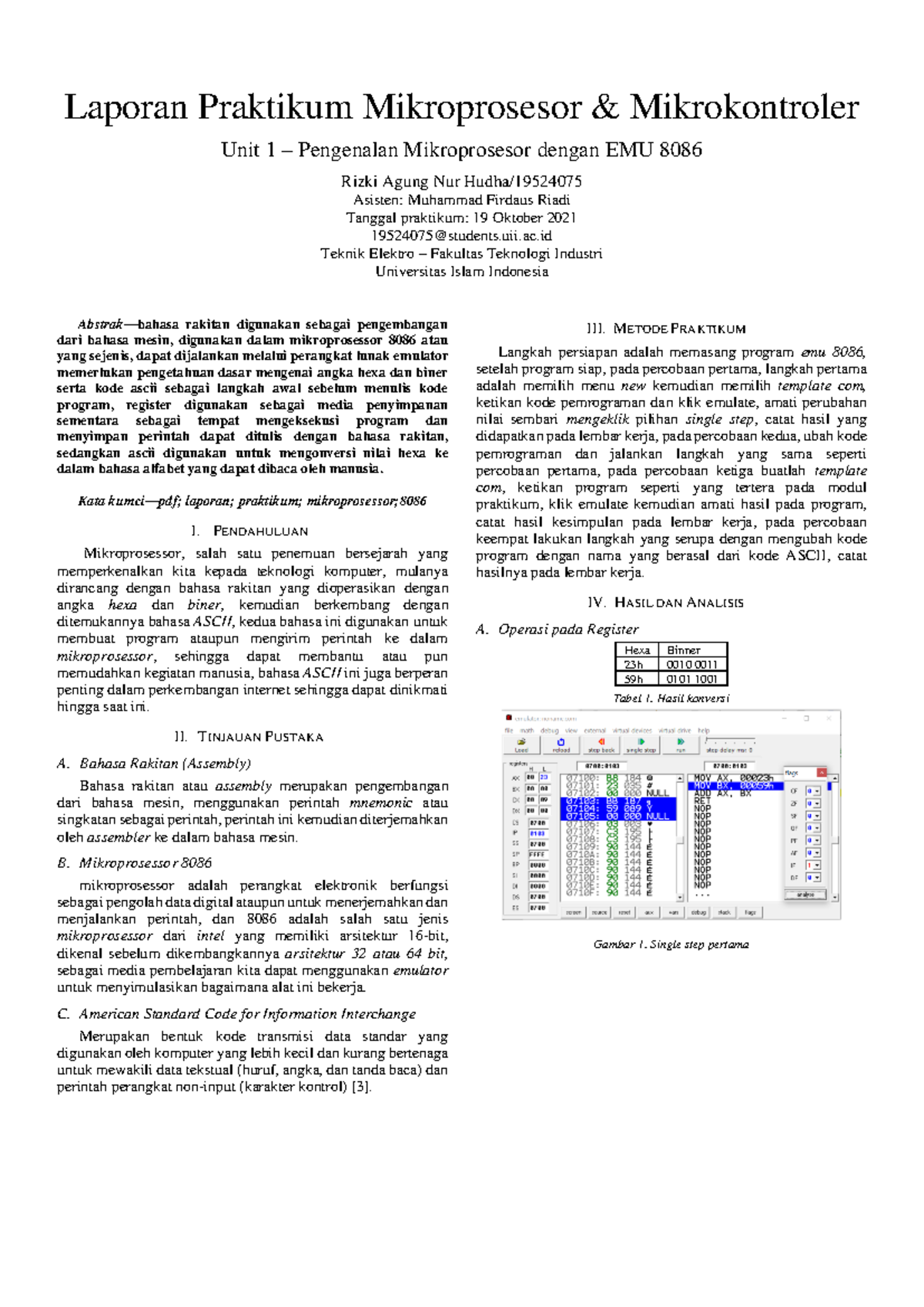B 19524075 Rizki Agung Lap Prak 1 - Laporan Praktikum Mikroprosesor & Mikrokontroler Unit 1 ...