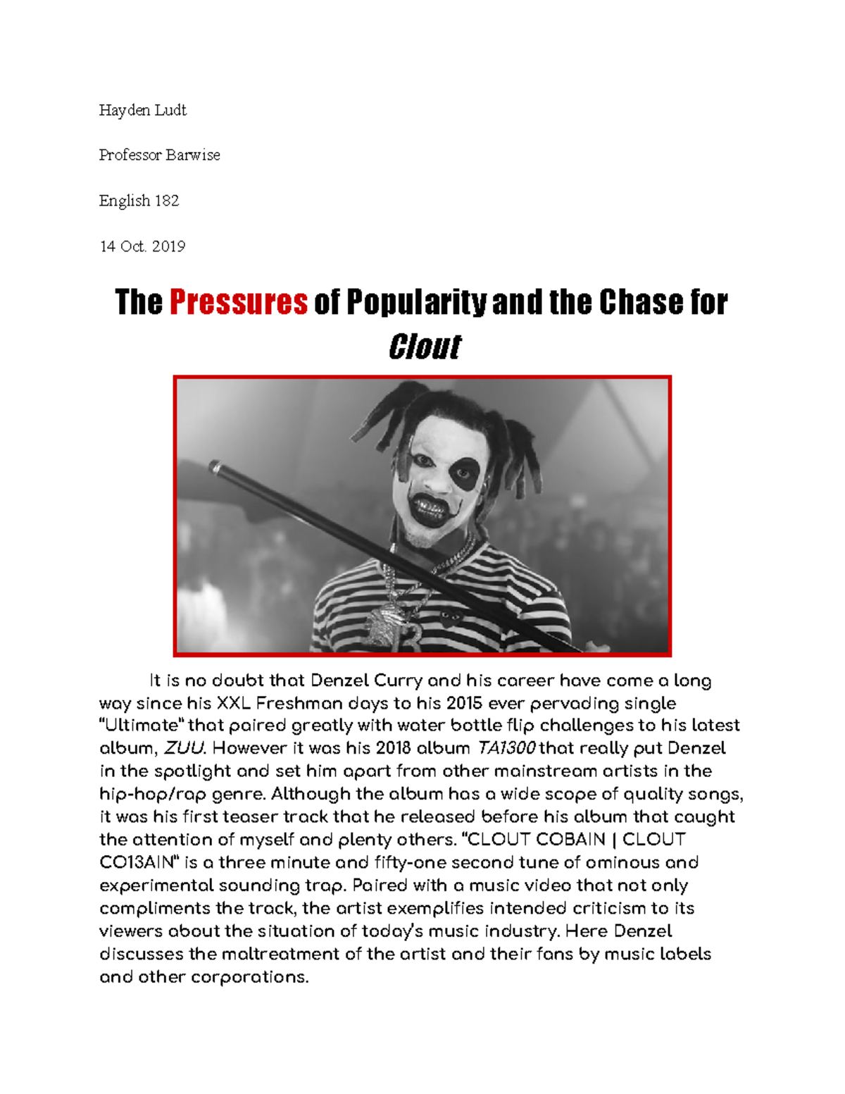 Video Analysis essay - Hayden Ludt Professor Barwise English 182 14 Oct ...