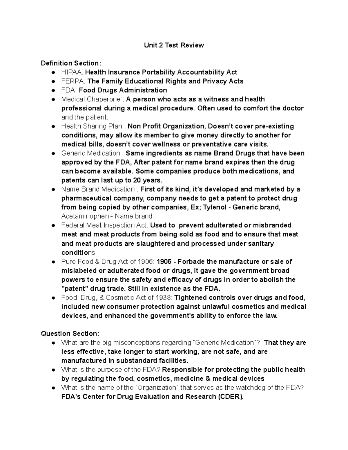 Jalen Zacharia - Health Unit 2 Review - 9955530 - Unit 2 Test Review ...