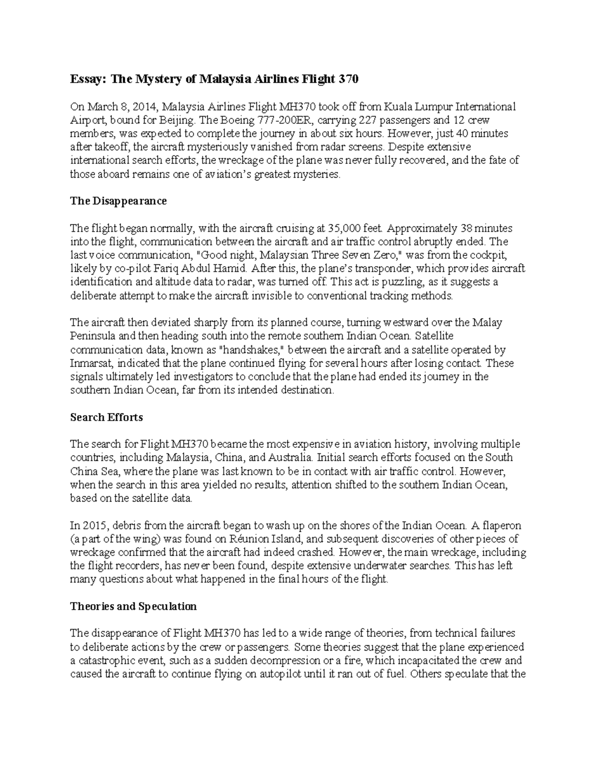 Mas 370 - good book - Essay: The Mystery of Malaysia Airlines Flight ...