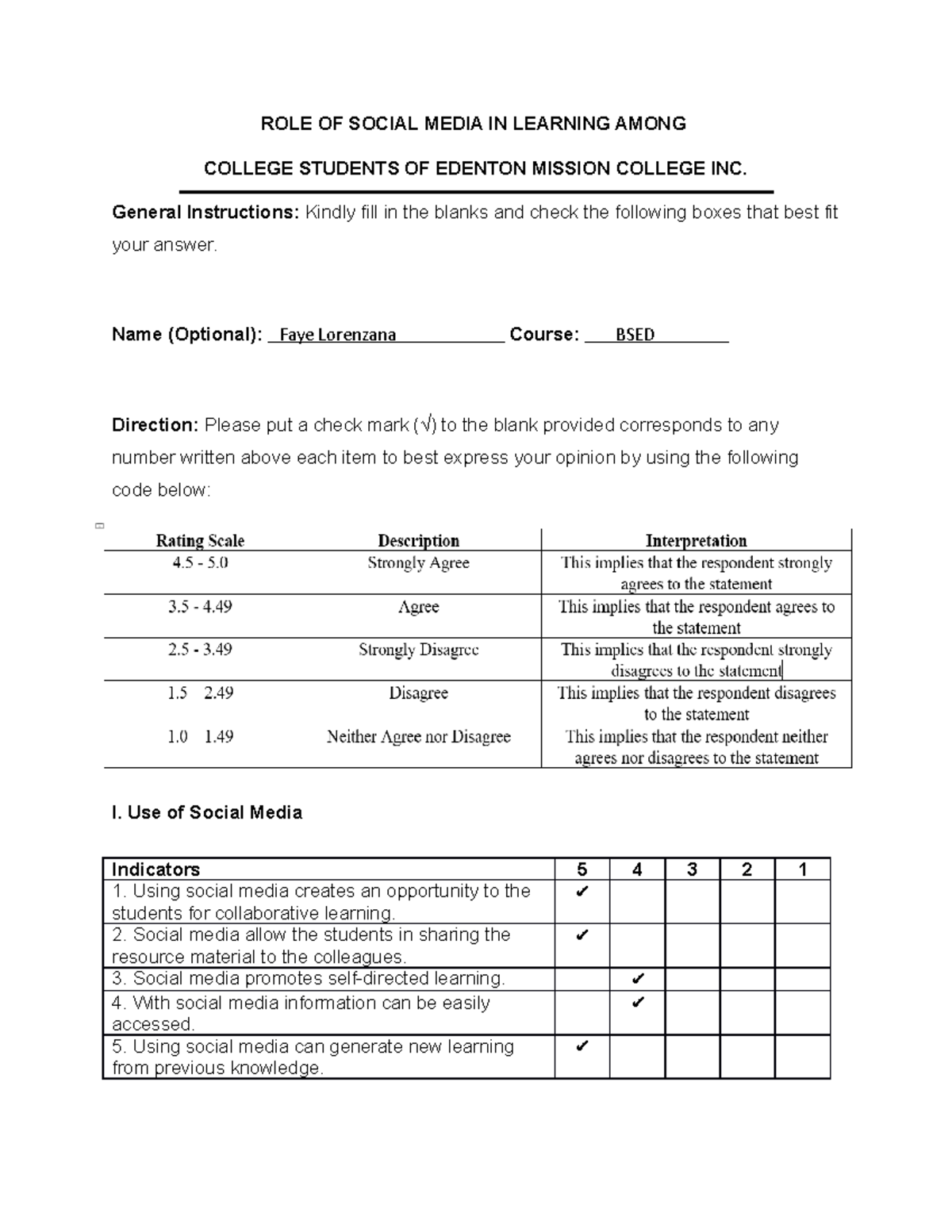 Survey- Questionnaire ROLE-OF- Social- Media - ROLE OF SOCIAL MEDIA IN ...