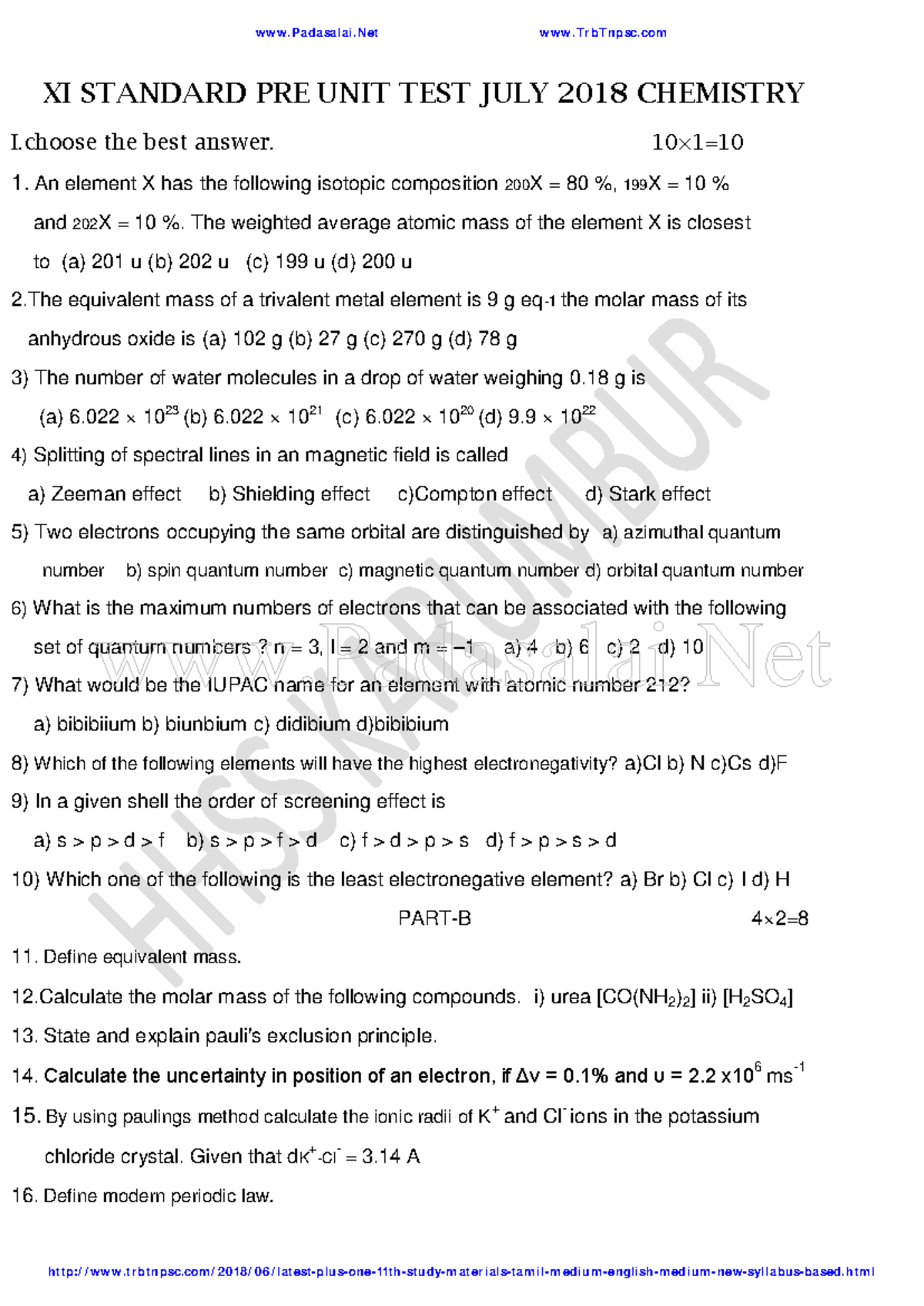 53 11th chemistry july unit test model question paper english medium ...