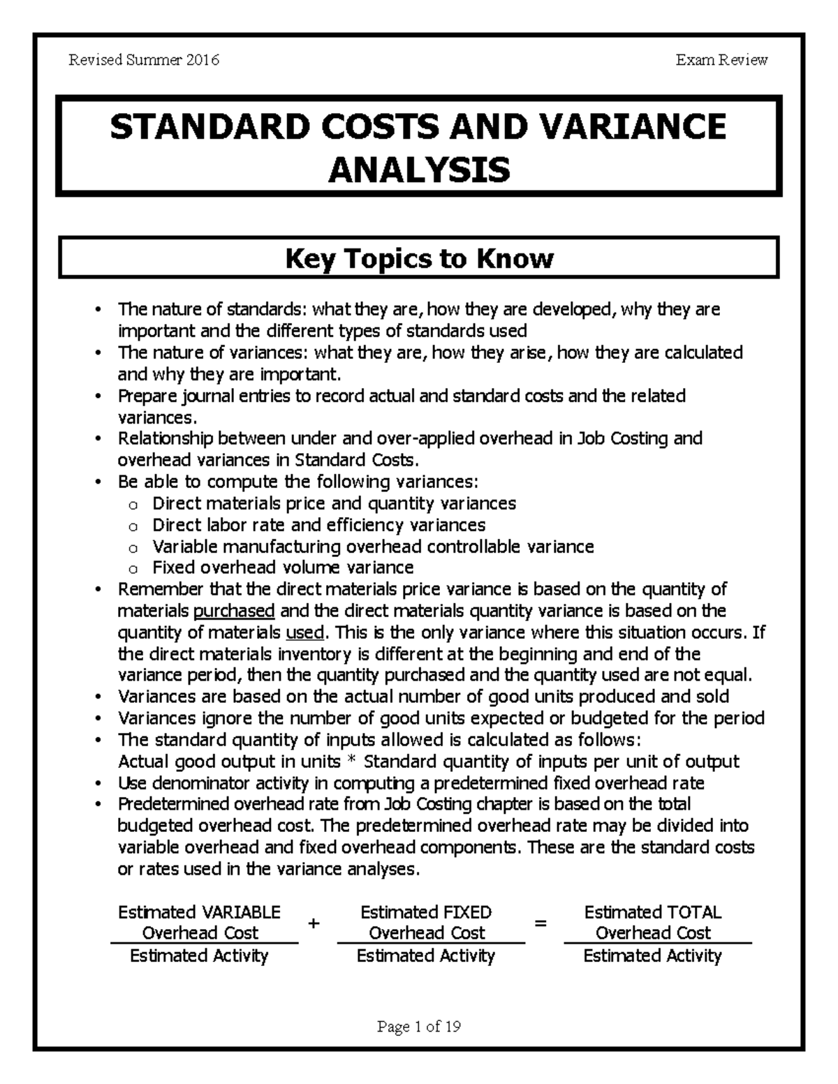 Standard Costs and Variance Analysis ER - STANDARD COSTS AND VARIANCE ...