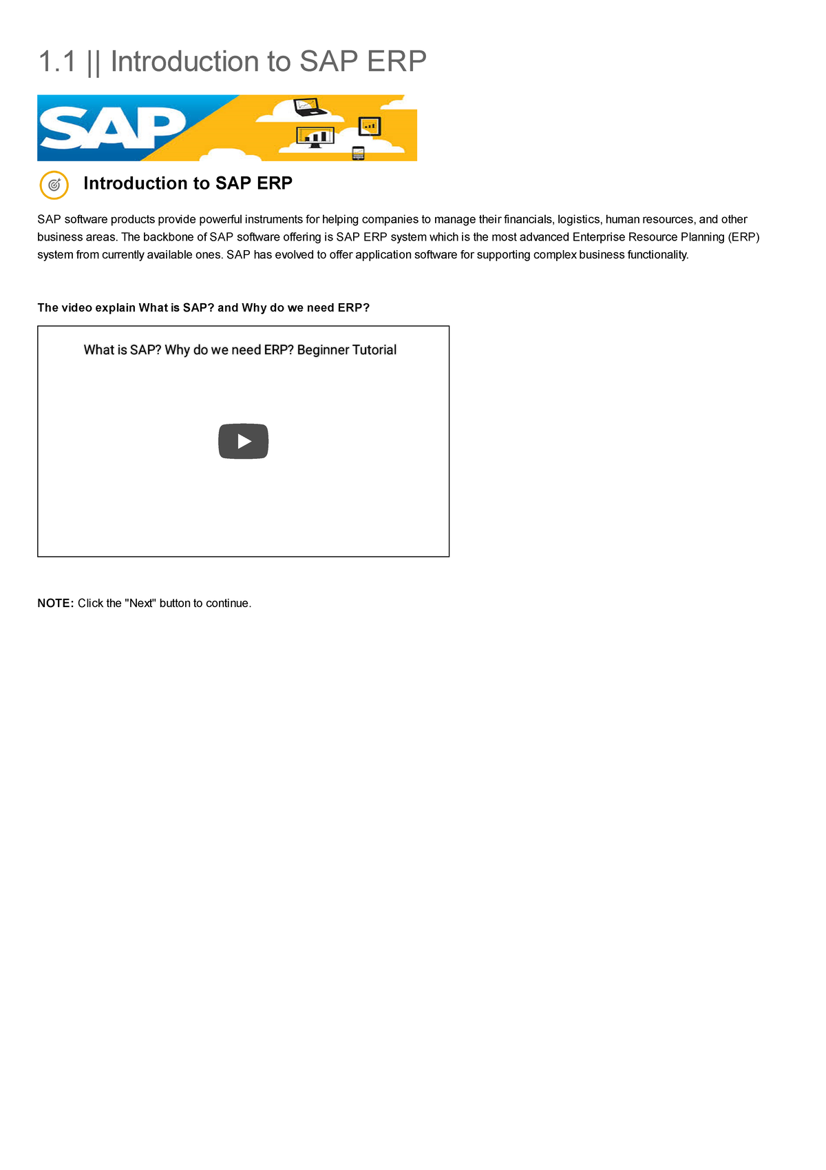 M1 - Lecture notes 1 - 1 || Introduction to SAP ERP Introduction to SAP ...