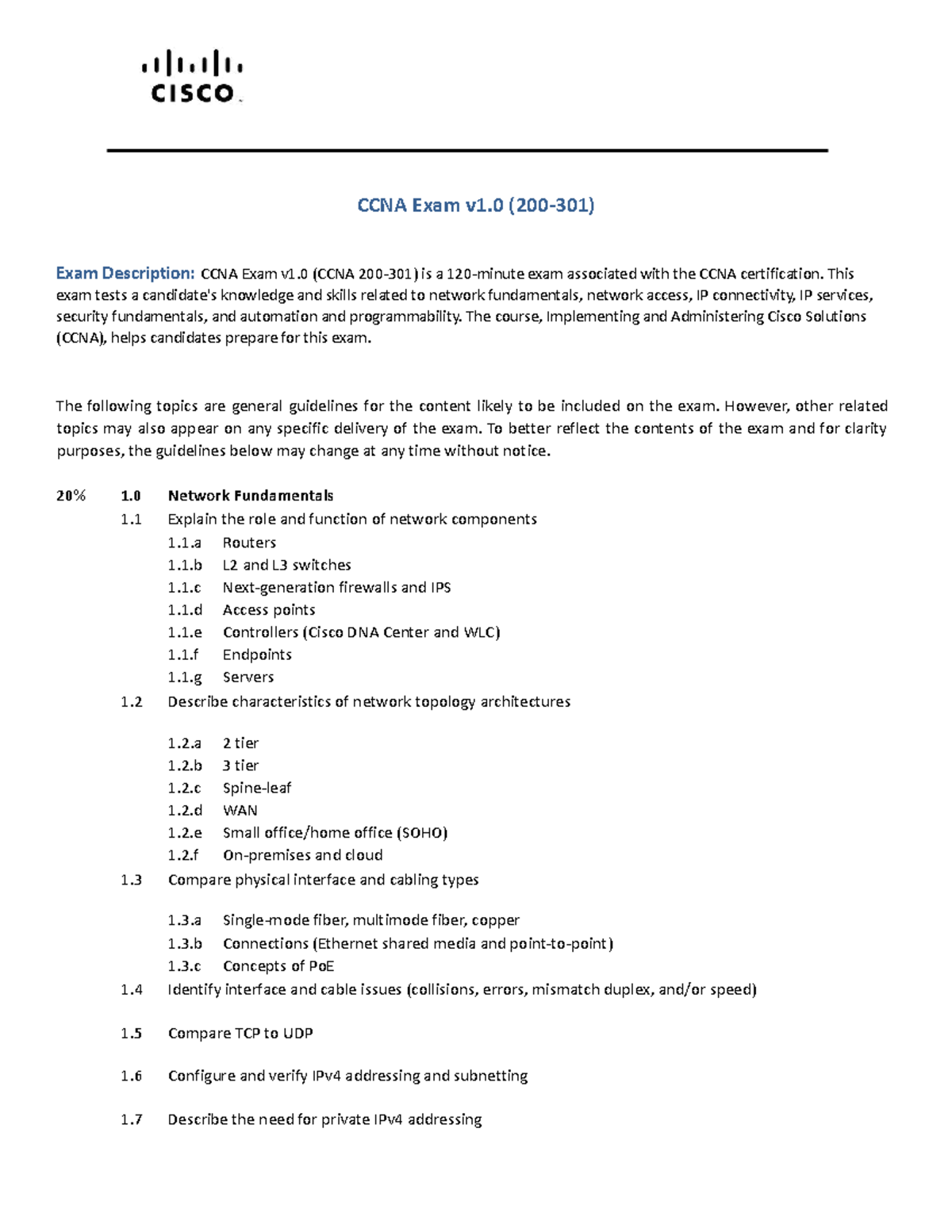 Cisco Certified Network Associate (200-301 CCNA)[190] - CCNA Exam v1 ...