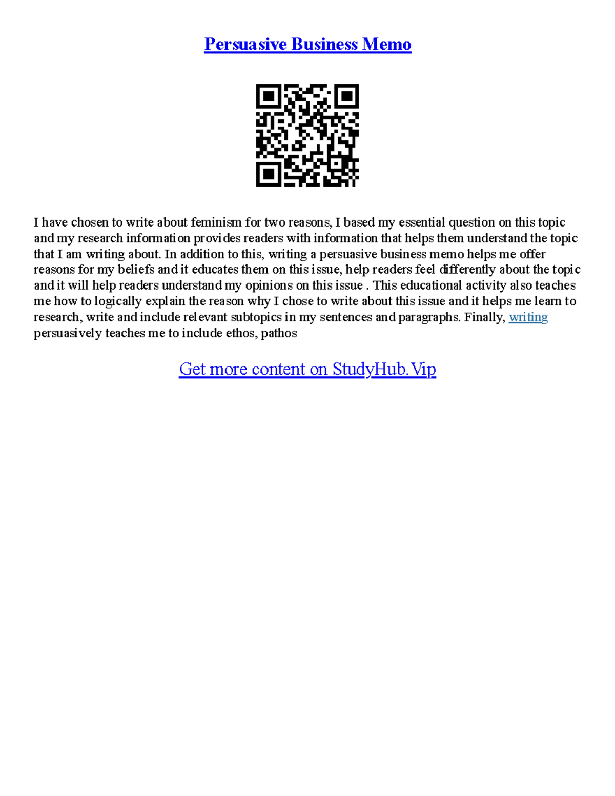 Memo Essay Example - Persuasive Business Memo I have chosen to write ...