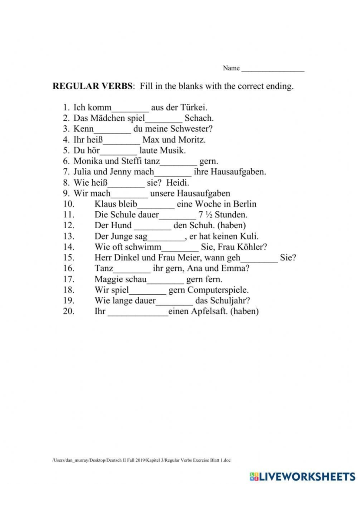 Verbs - practice material - German - Studocu