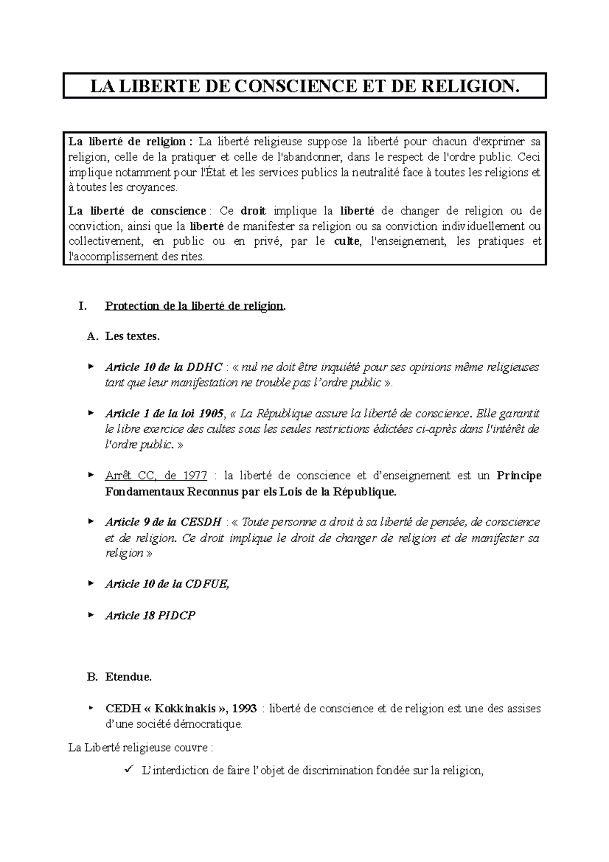 LA Liberte DE Conscience ET DE Religion - LA LIBERTE DE CONSCIENCE ET ...