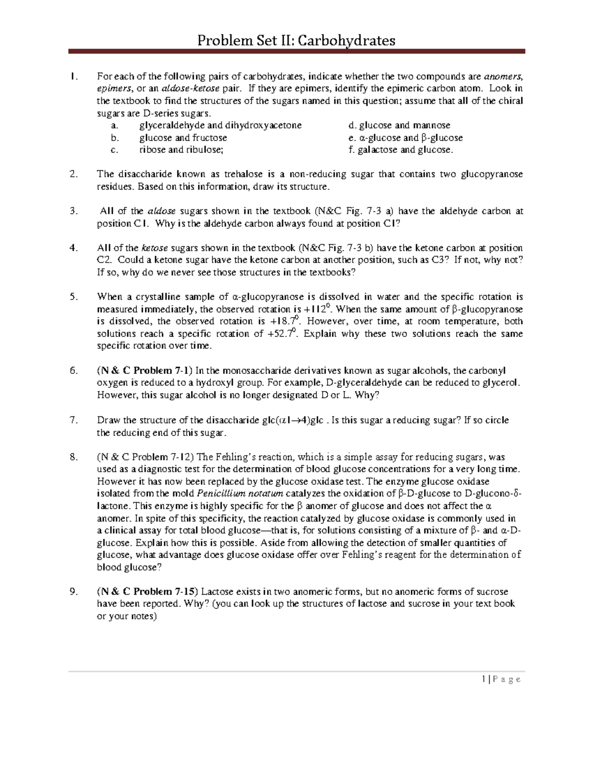 Problem Set II - Practice sets - Problem Set II: Carbohydrates 1 | P a ...