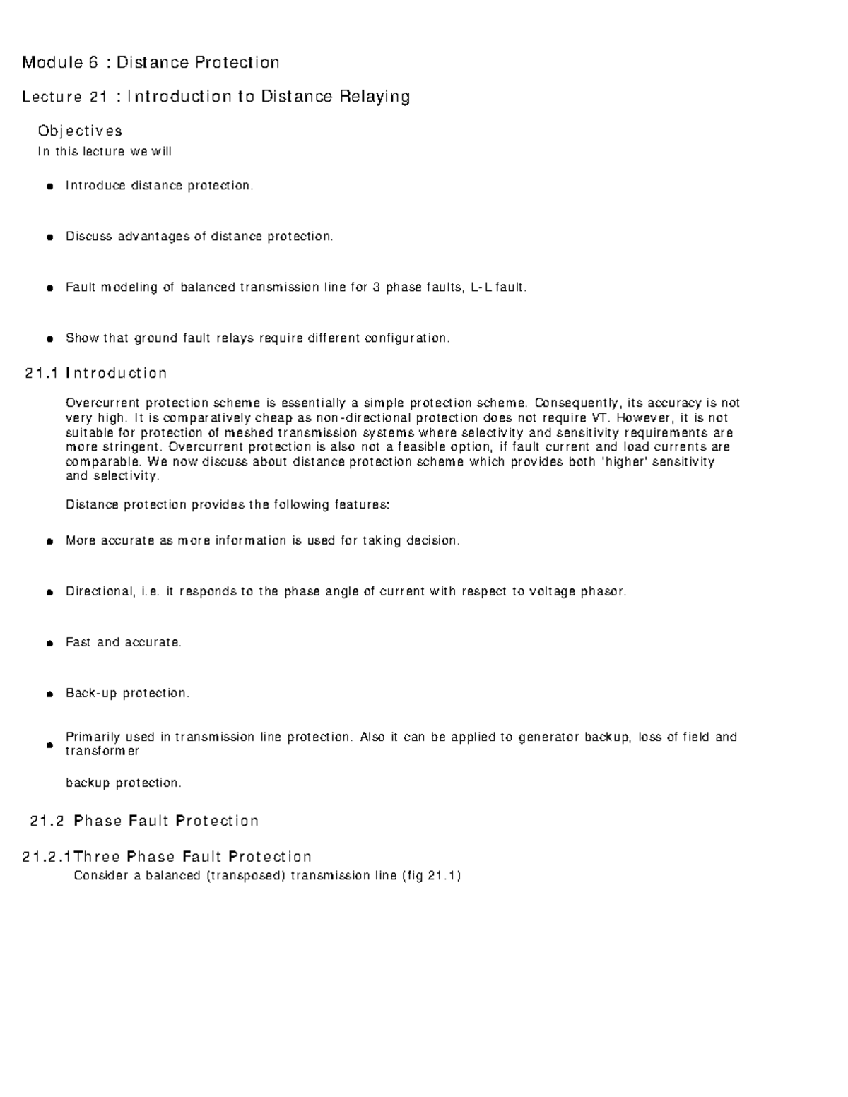 Lecture 21 Distance Protection Introduction To Distance Relaying Module 6 Distance