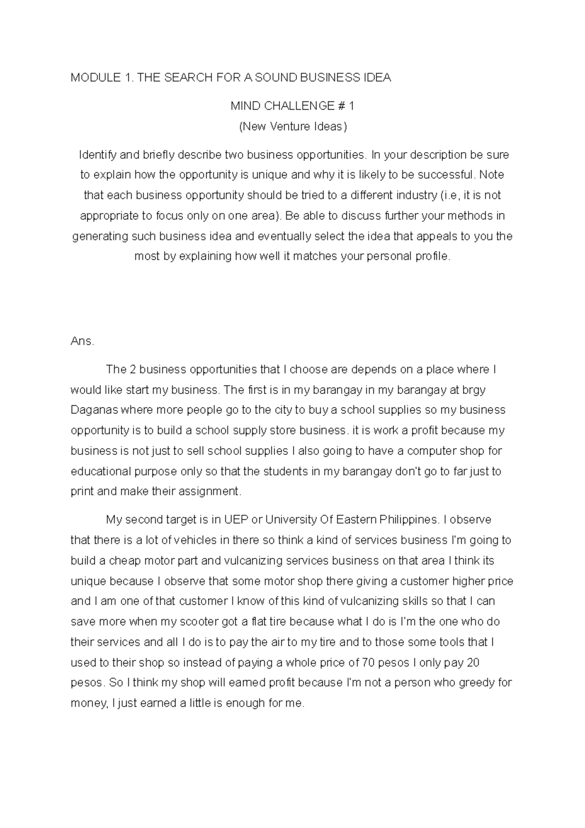 Erivera - fdyfkgkh - MODULE 1. THE SEARCH FOR A SOUND BUSINESS IDEA ...