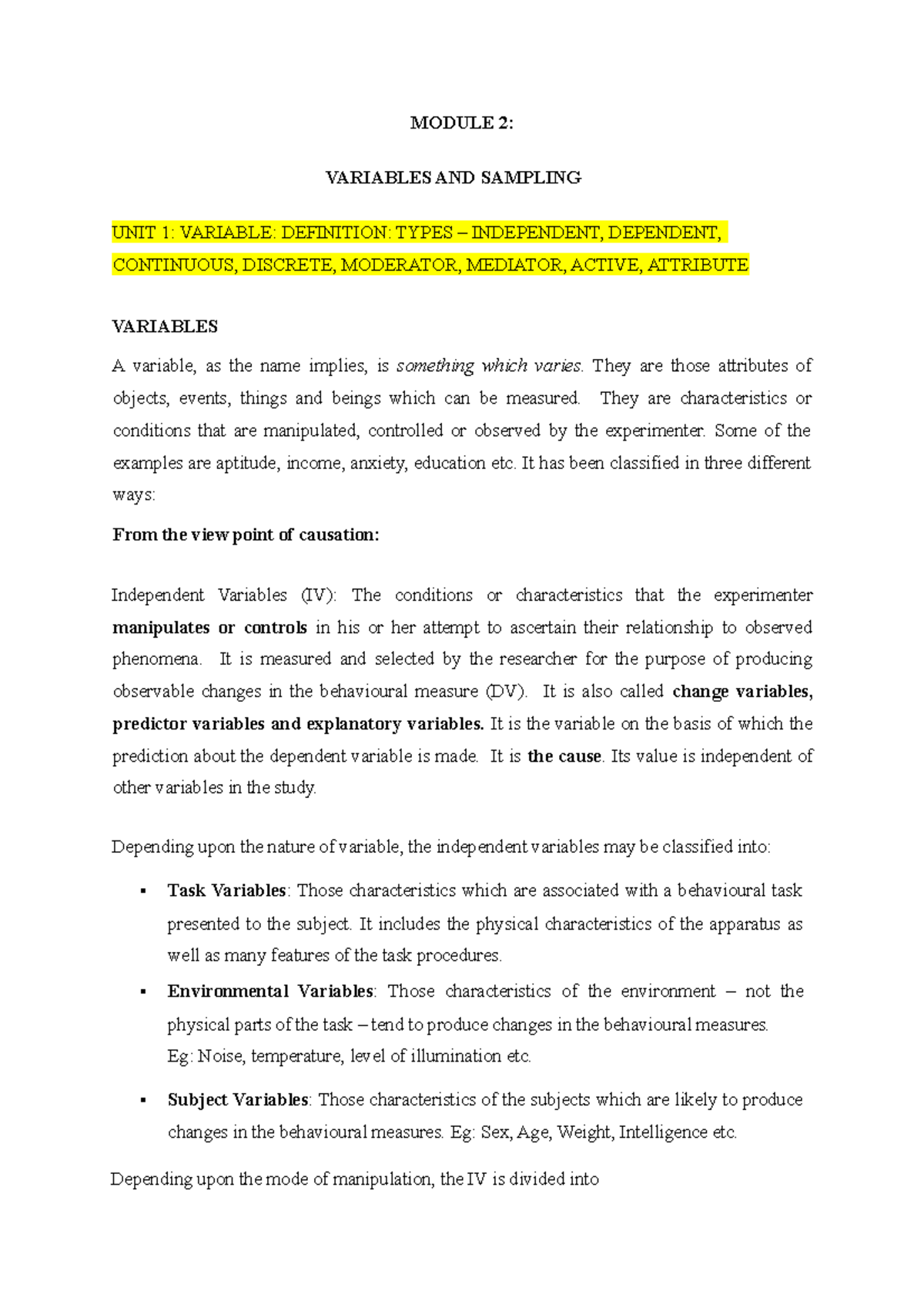 Module 2 RM - MODULE 2: VARIABLES AND SAMPLING UNIT 1: VARIABLE ...