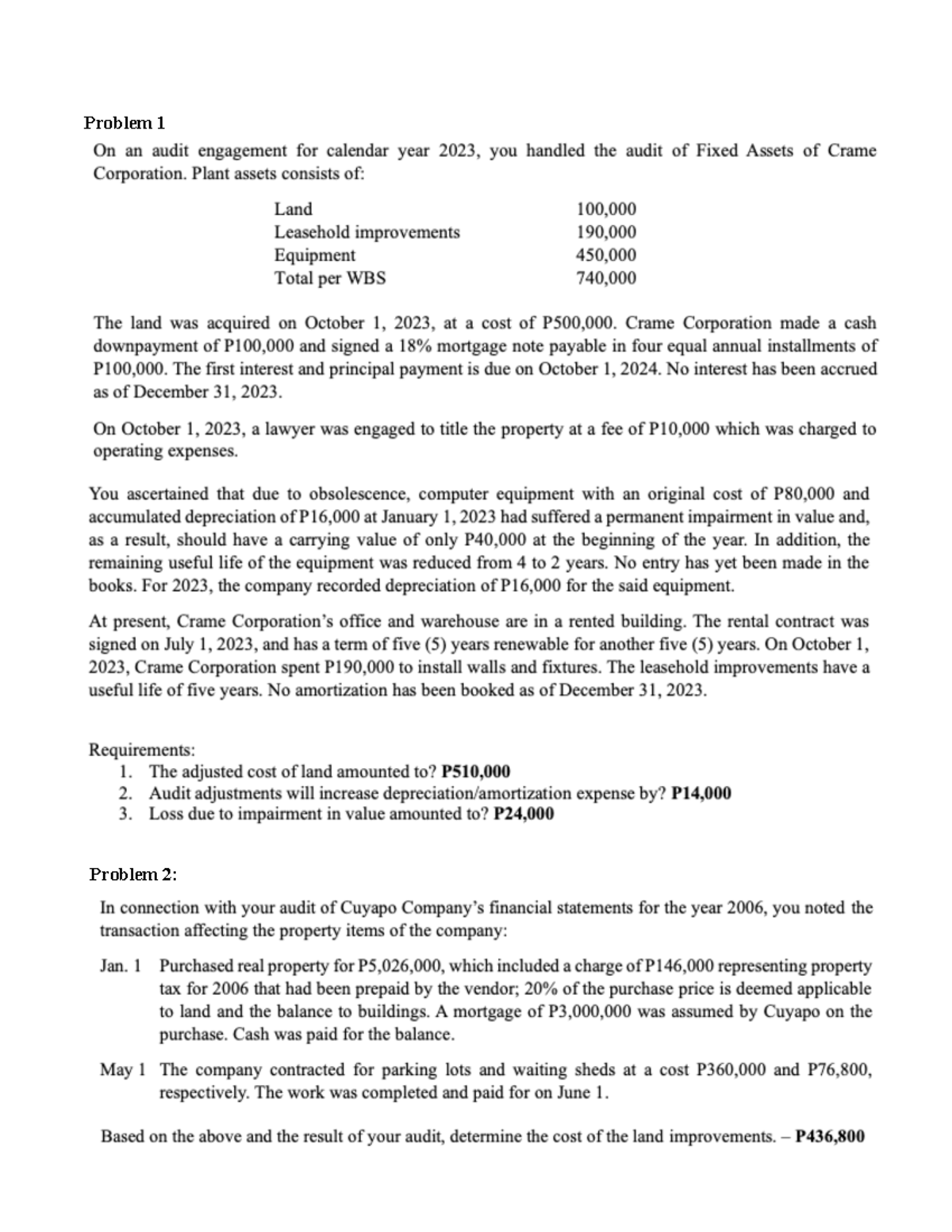 Audit OF PPE - Financial Accounting and Reporting - Problem 1 Problem 2: - Studocu