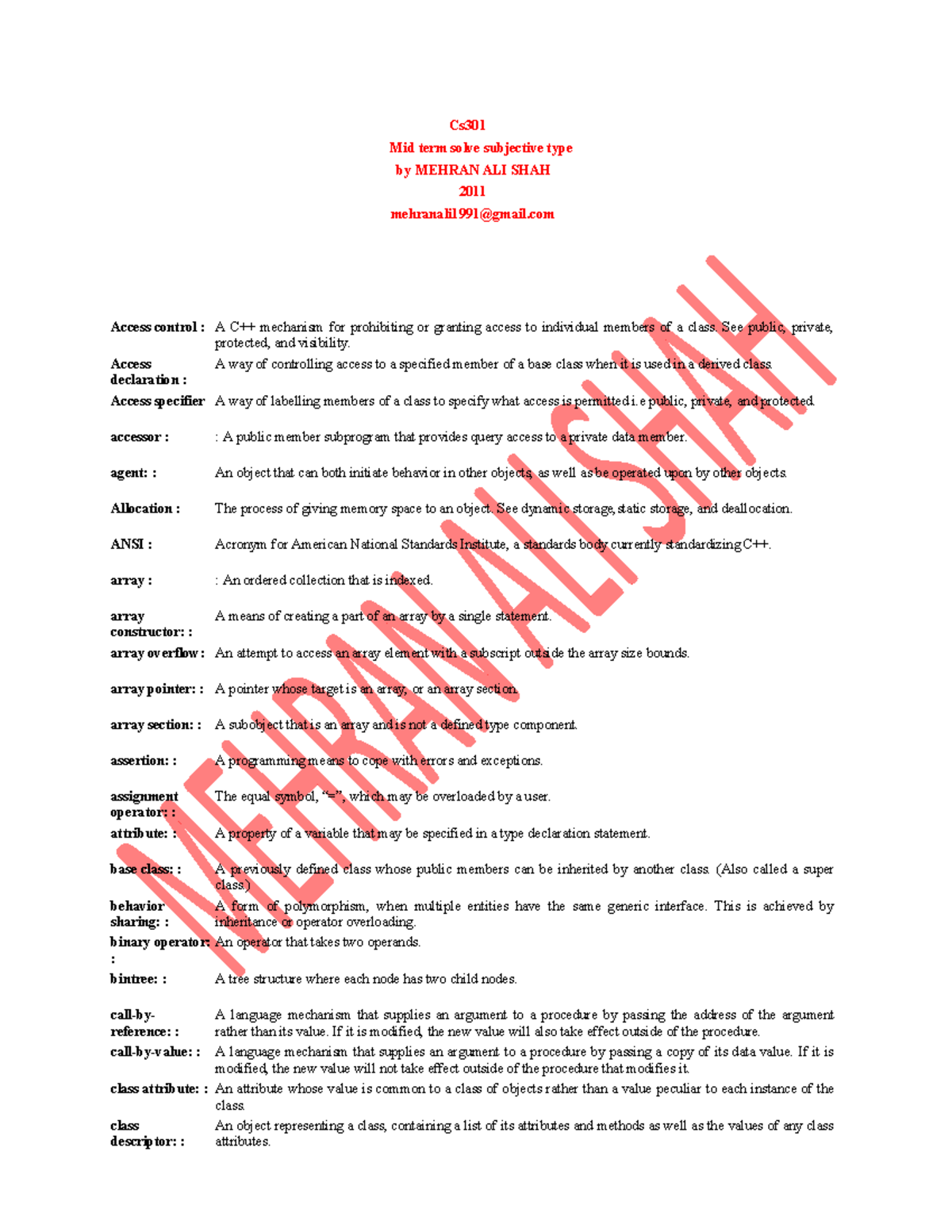 Cs301 mehran mid sbj - Cs Mid term solve subjective type by MEHRAN ALI ...