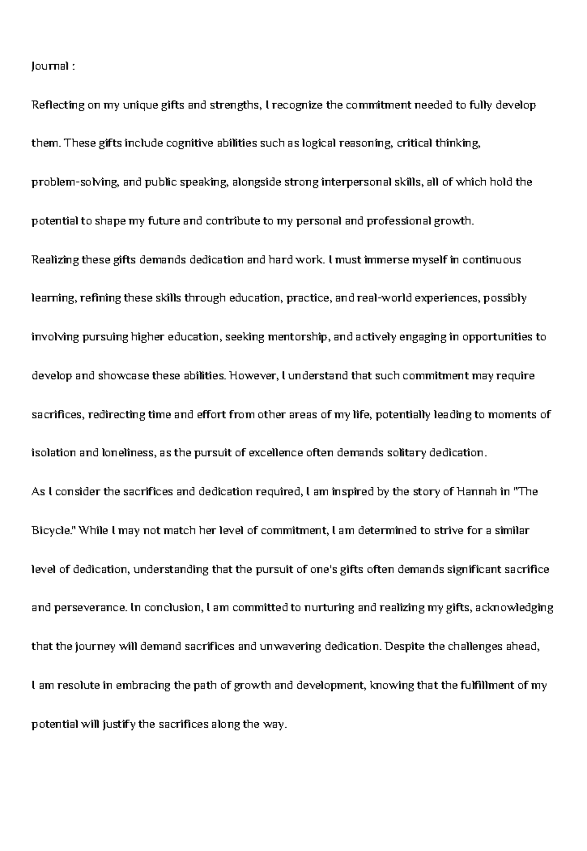 Writing prompt 1 - Journal : Reflecting on my unique gifts and ...