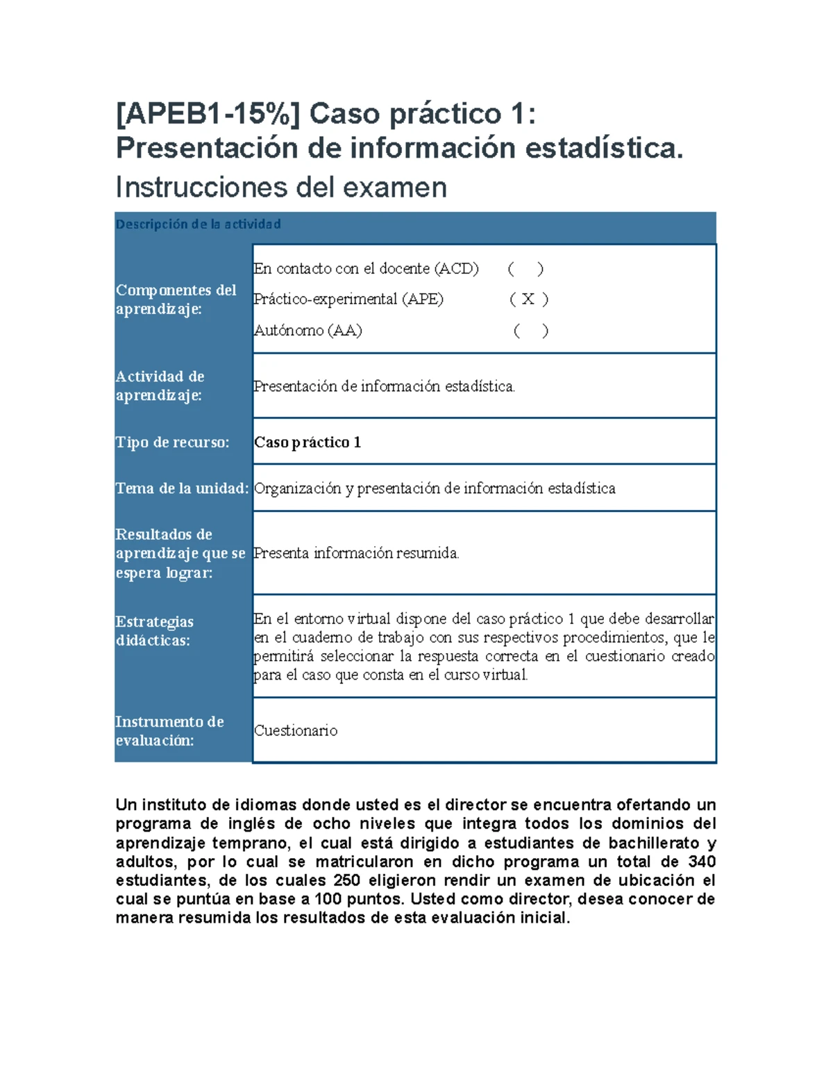 [APEB 1-30%] Caso práctico Identificación de las características de un conjunto de datos ...
