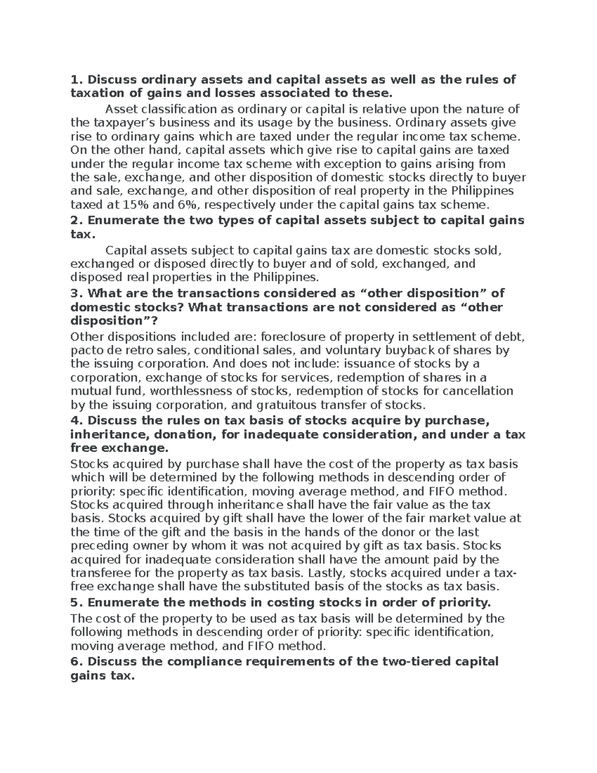 Ordinary Assets and Capital Assets - 1. Discuss ordinary assets and ...