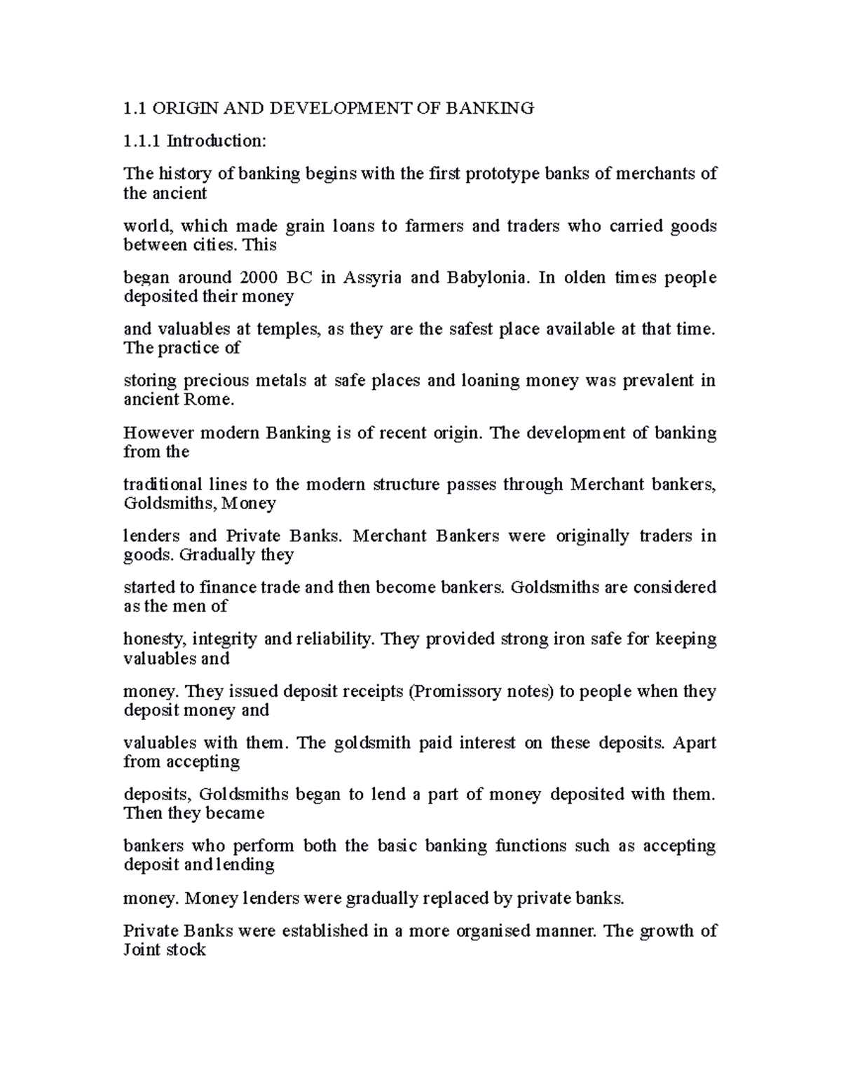 Introduction of Modern Banking and Recent trends in banking - 1 ORIGIN ...