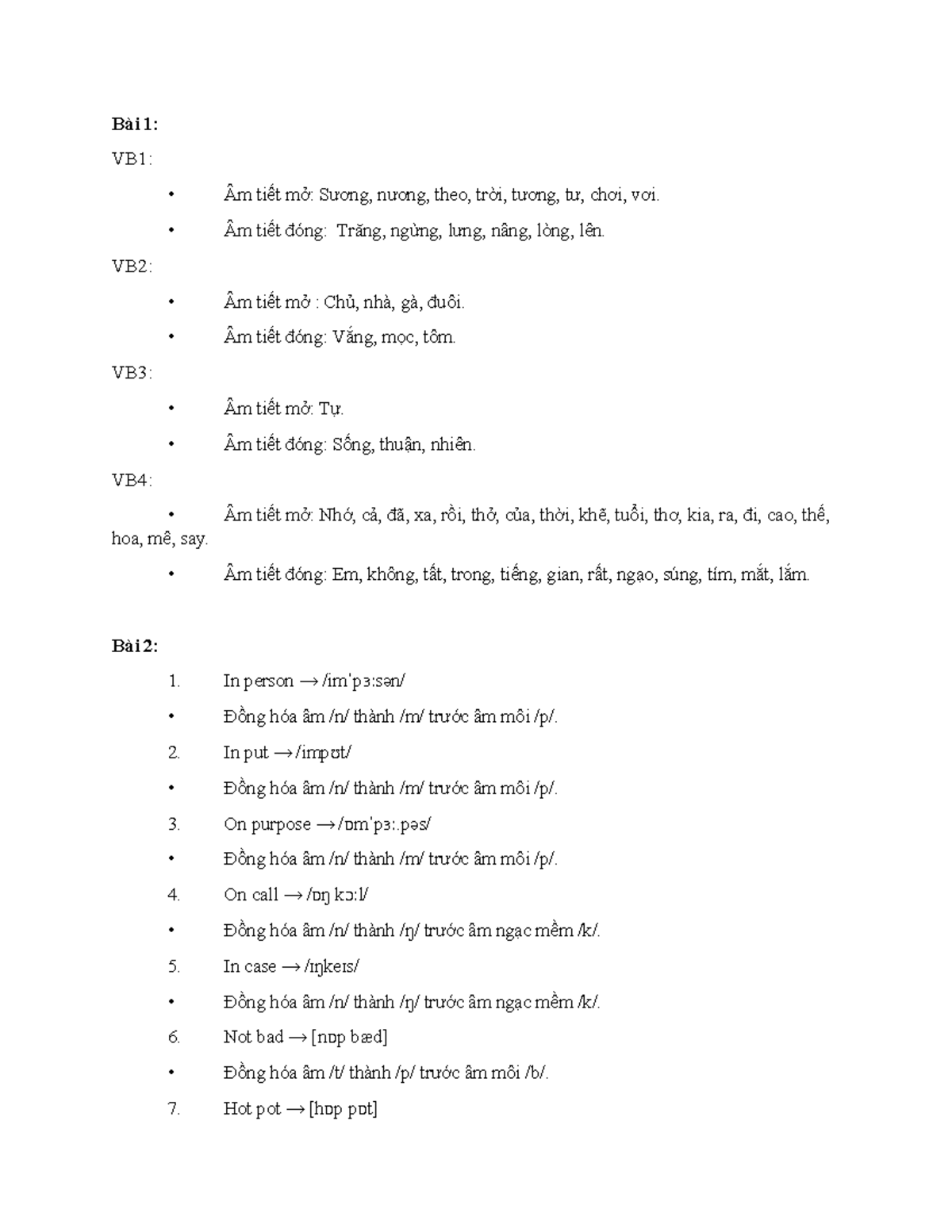 Bai dan luan ngon ngu cua dao minh anh - Bài 1: VB1: - Âm tiết mở: Sương, nương, theo, trời ...