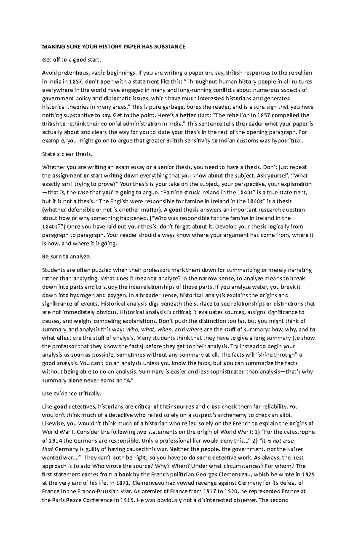 Making of history paper - MAKING SURE YOUR HISTORY PAPER HAS SUBSTANCE ...