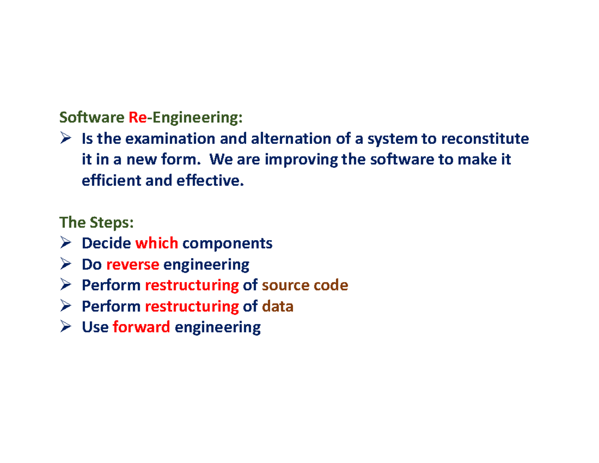 0 Reengineering n refactoring - Software Re-Engineering: Is the examination and alternation of a ...