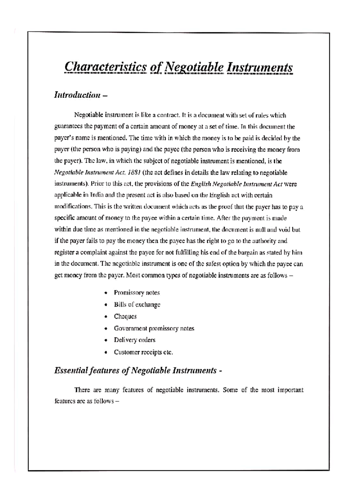 Negotiable instruments meaning - Characteristics of Negotiable ...