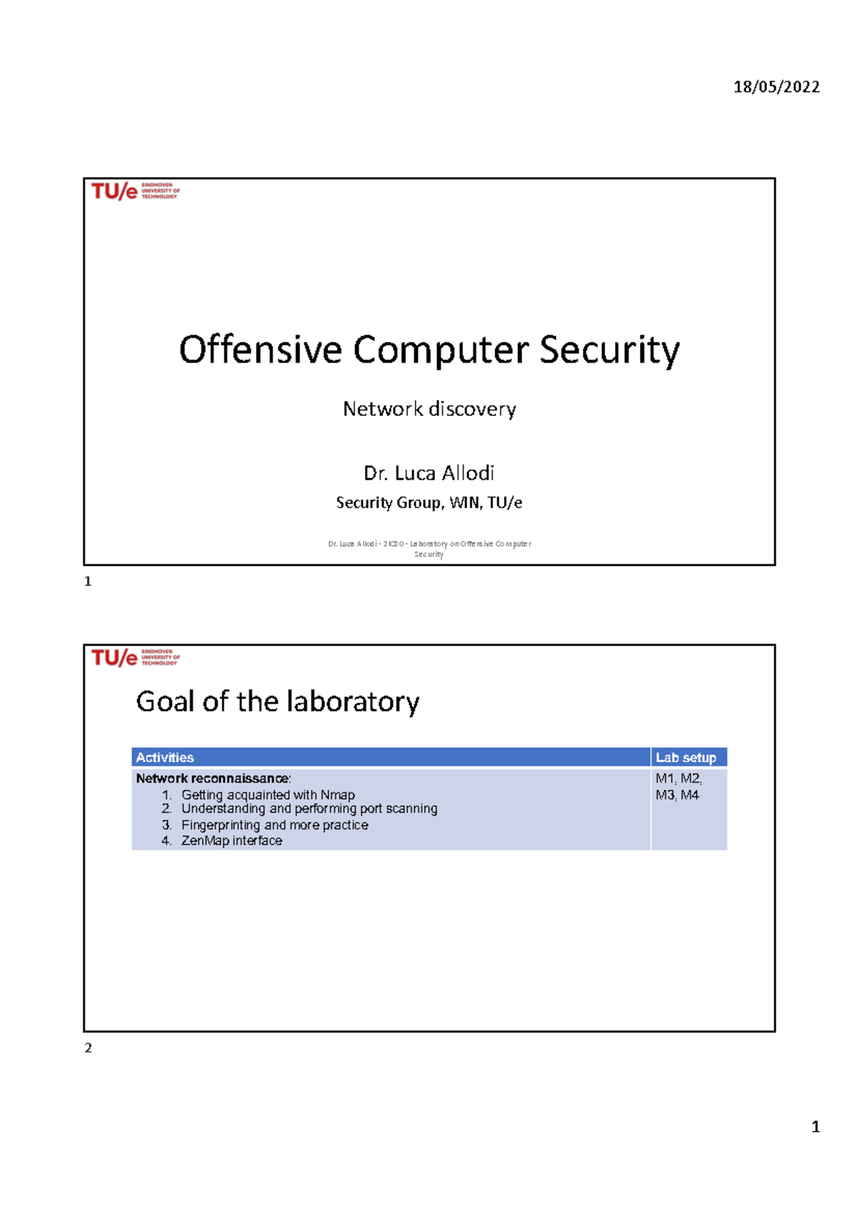 Lab2 - Network discovery - Offensive Computer Security Network discovery Dr. Luca Allodi ...