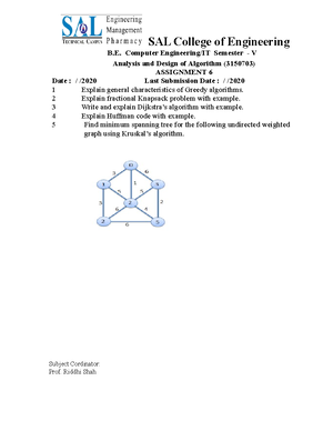 ADA Assignment 4 - Nsbdjdbd - SAL College of Engineering B. Computer ...