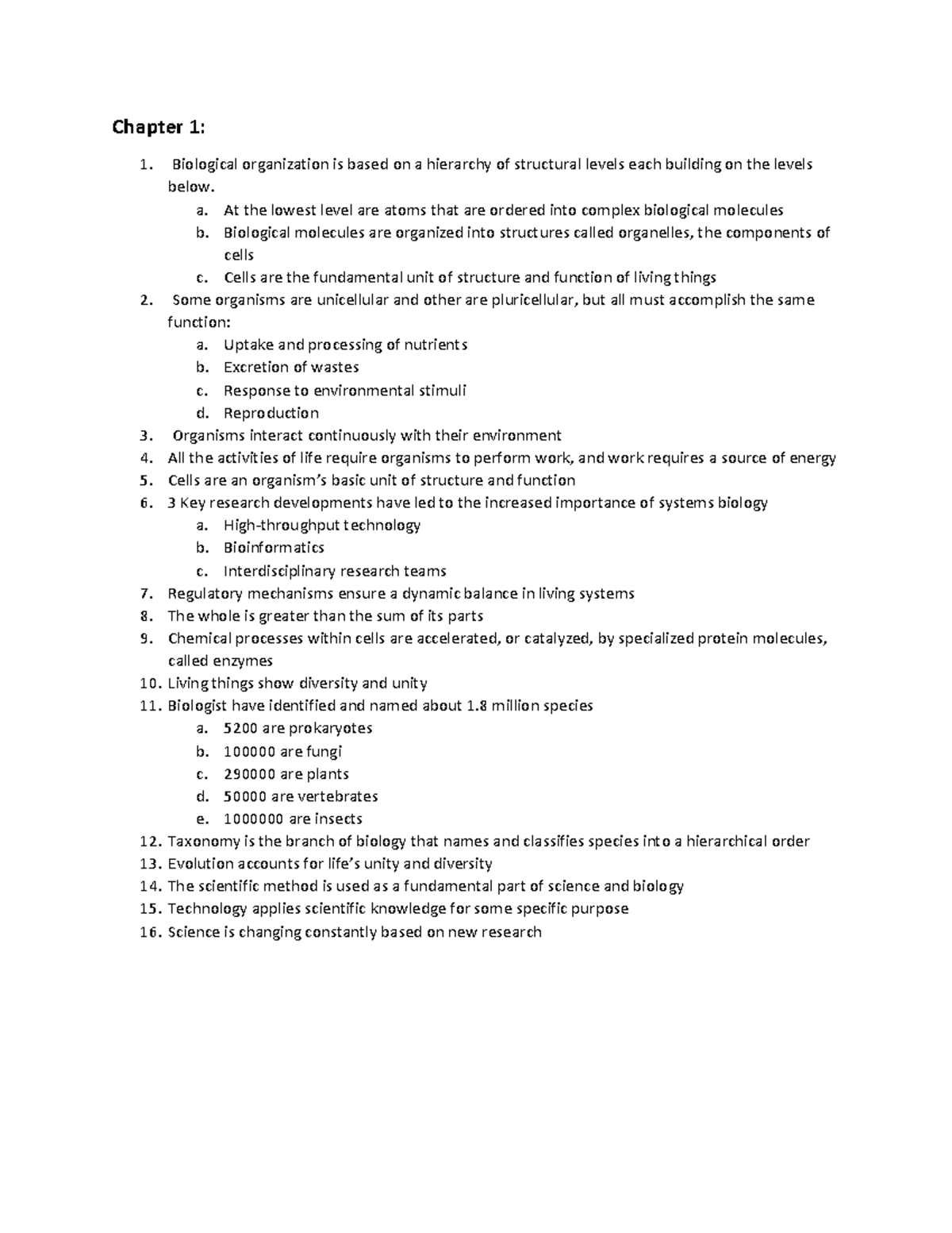 Chapter 1-3 Cambell Essential Biology Summary - Chapter 1: Biological ...