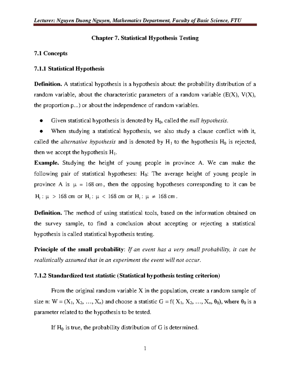 Xstke Chapter 7 - xstk - Chapter 7. Statistical Hypothesis Testing 7 ...